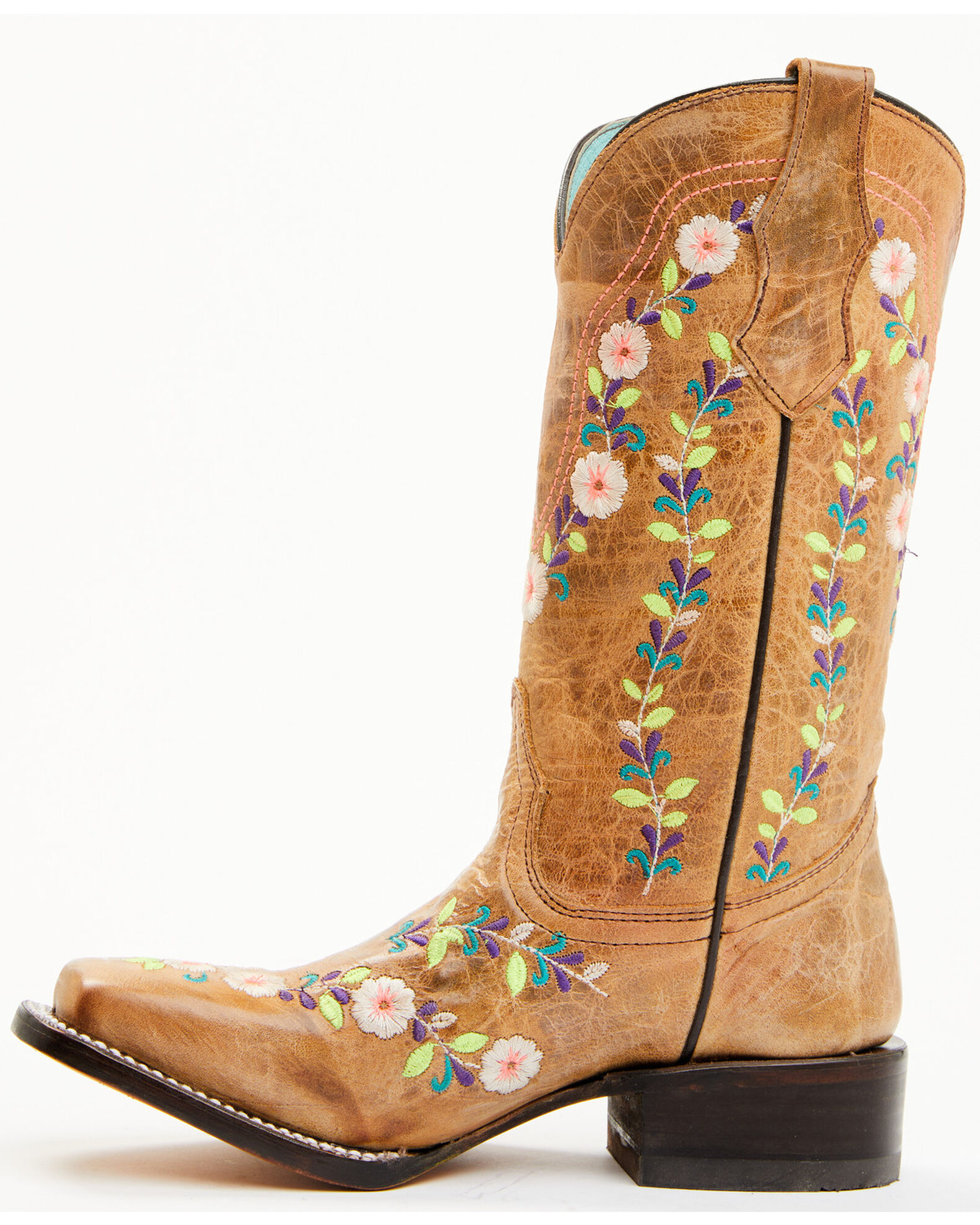 Corral Girls Floral Embroidered Blacklight Western Boots Square Toe