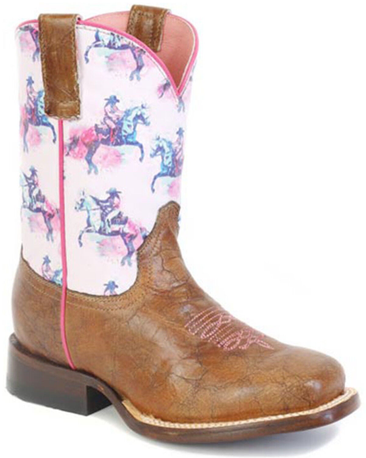 Roper Little Girls' Ryder Western Boots - Broad Square Toe, Brown