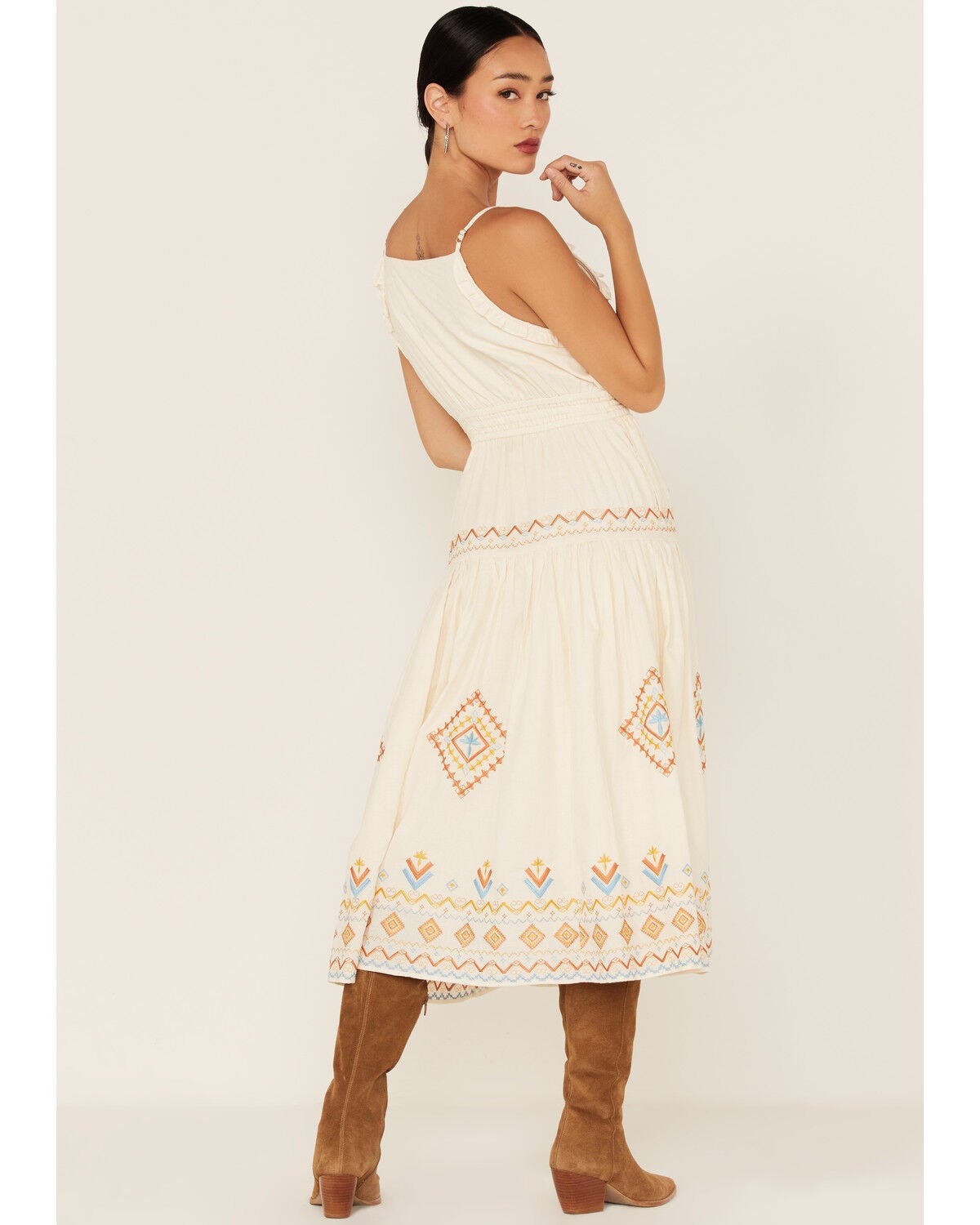 Miss Me Women's Southwestern Embroidered Tiered Midi Dress,