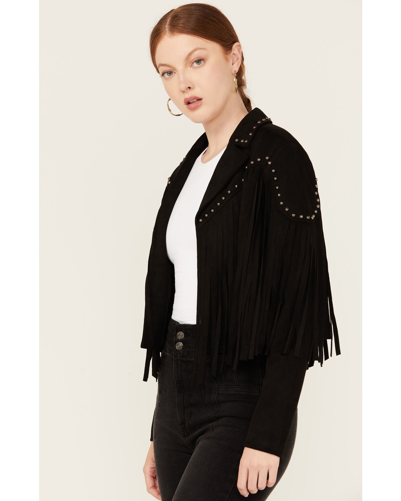 Product Name: Blue B Women's Studded Faux Suede Fringe Jacket