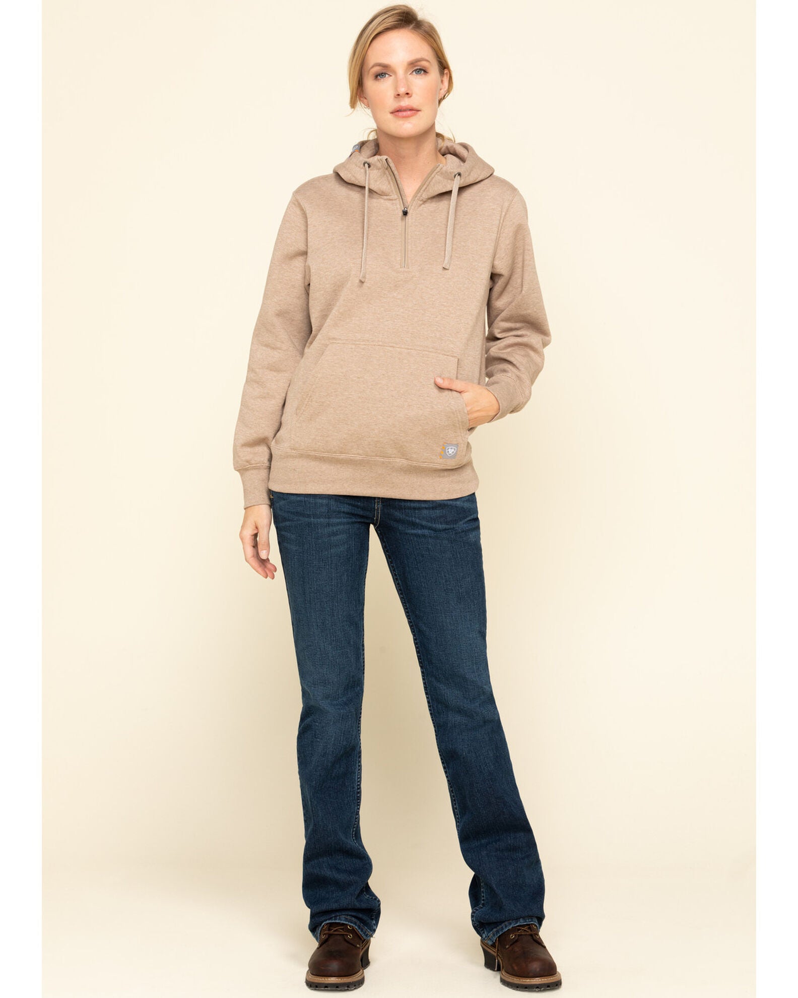 Ariat Women's Dark Oatmeal Heather Rebar Skill Set Zip Hooded Pullover ...