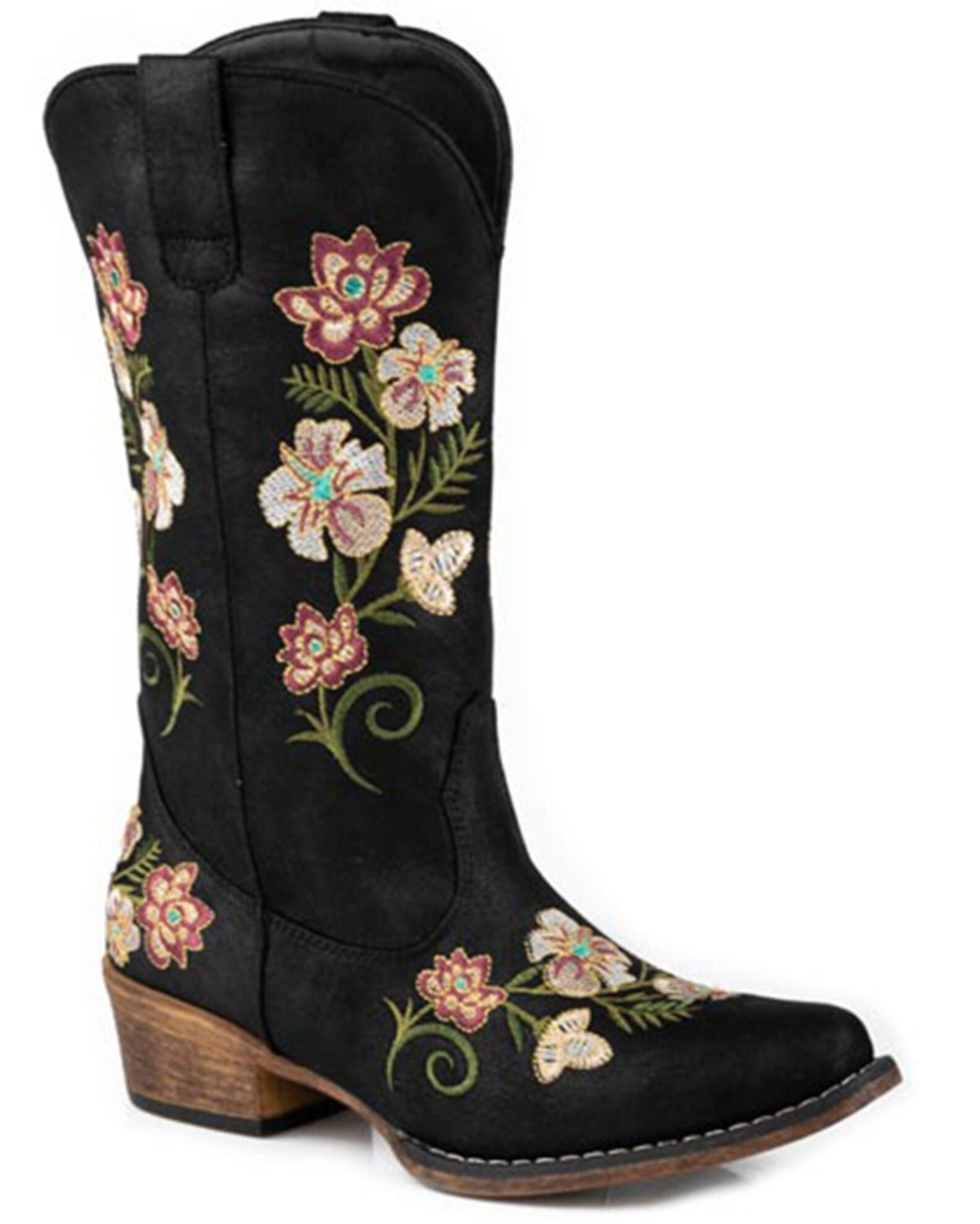Roper Women's Riley Floral Western Boots - Snip Toe, Black