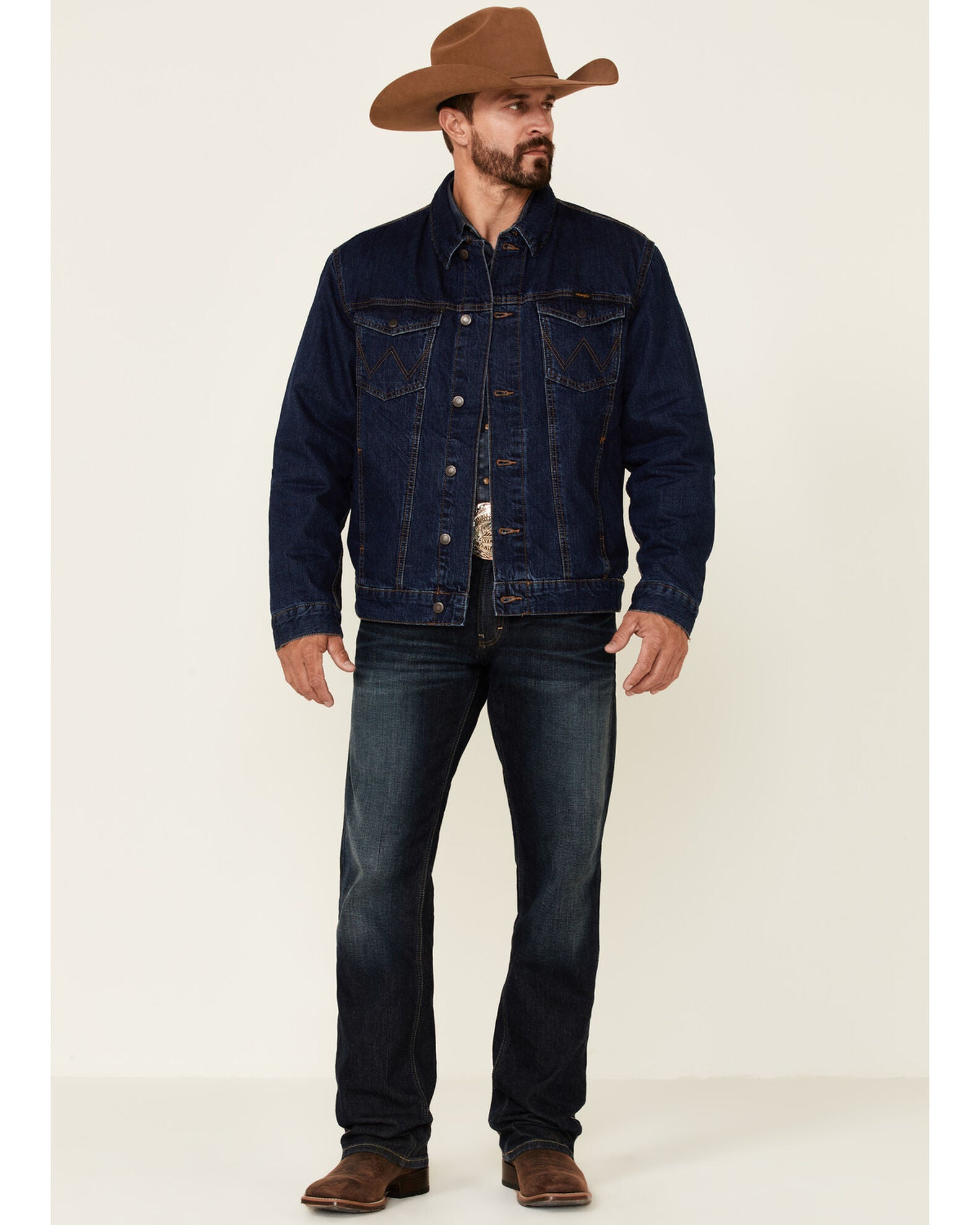 Product Name: Wrangler Men's Rodeo Dark Wash Lined Stripe Button-Front ...
