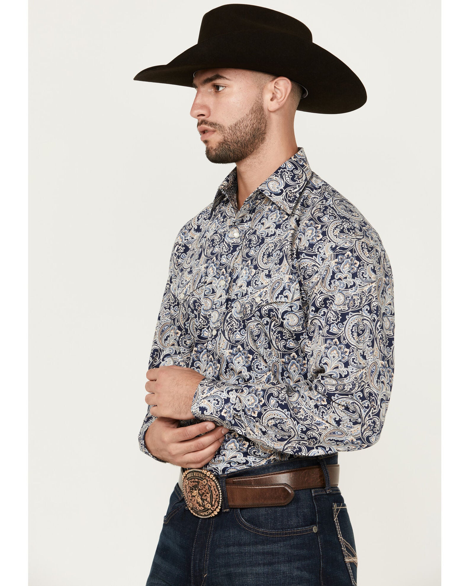 Product Name: Stetson Men's Paisley Print Long Sleeve Pearl Snap ...
