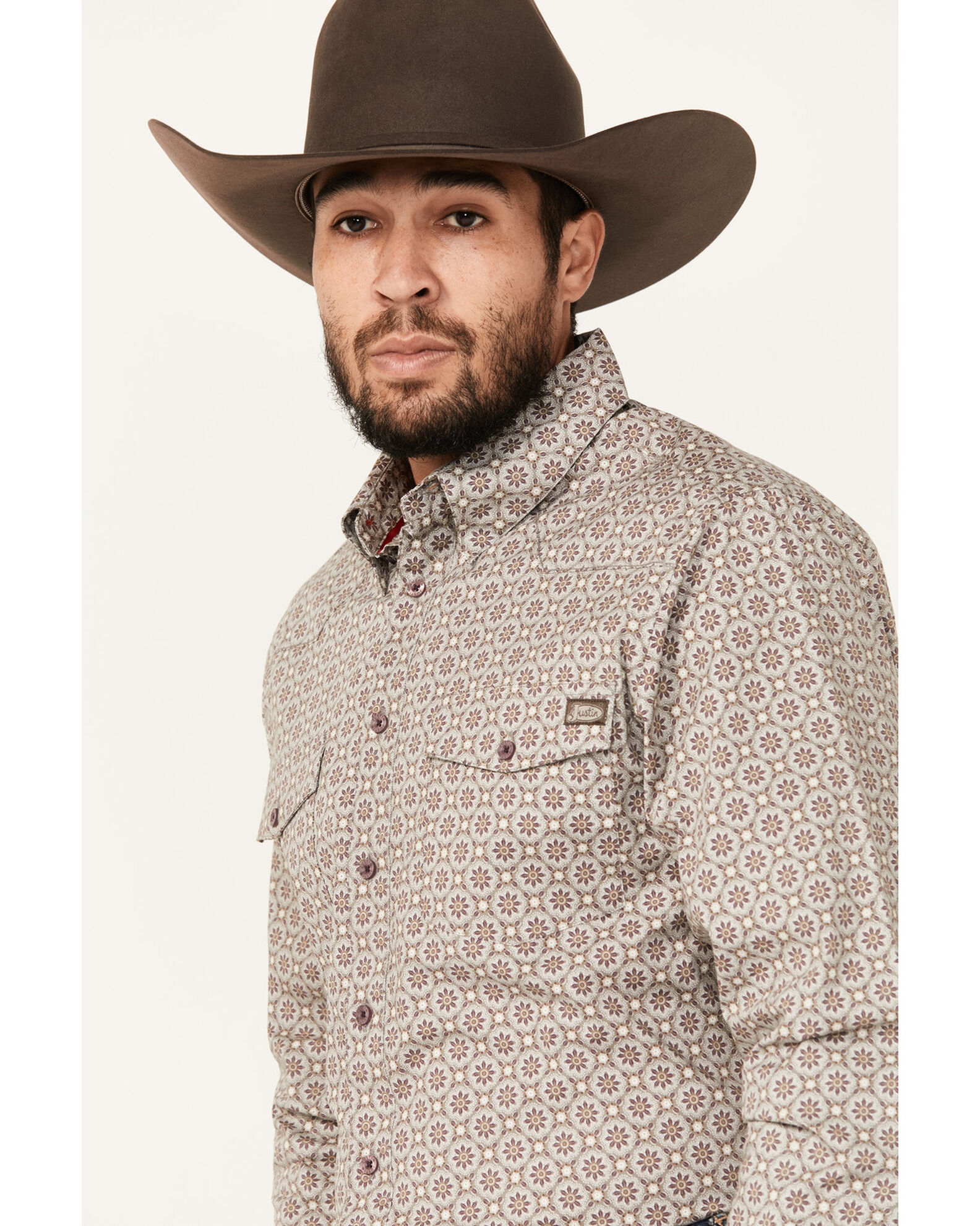 Justin Mens Boot Barn Exclusive Medallion Print Long Sleeve Button
