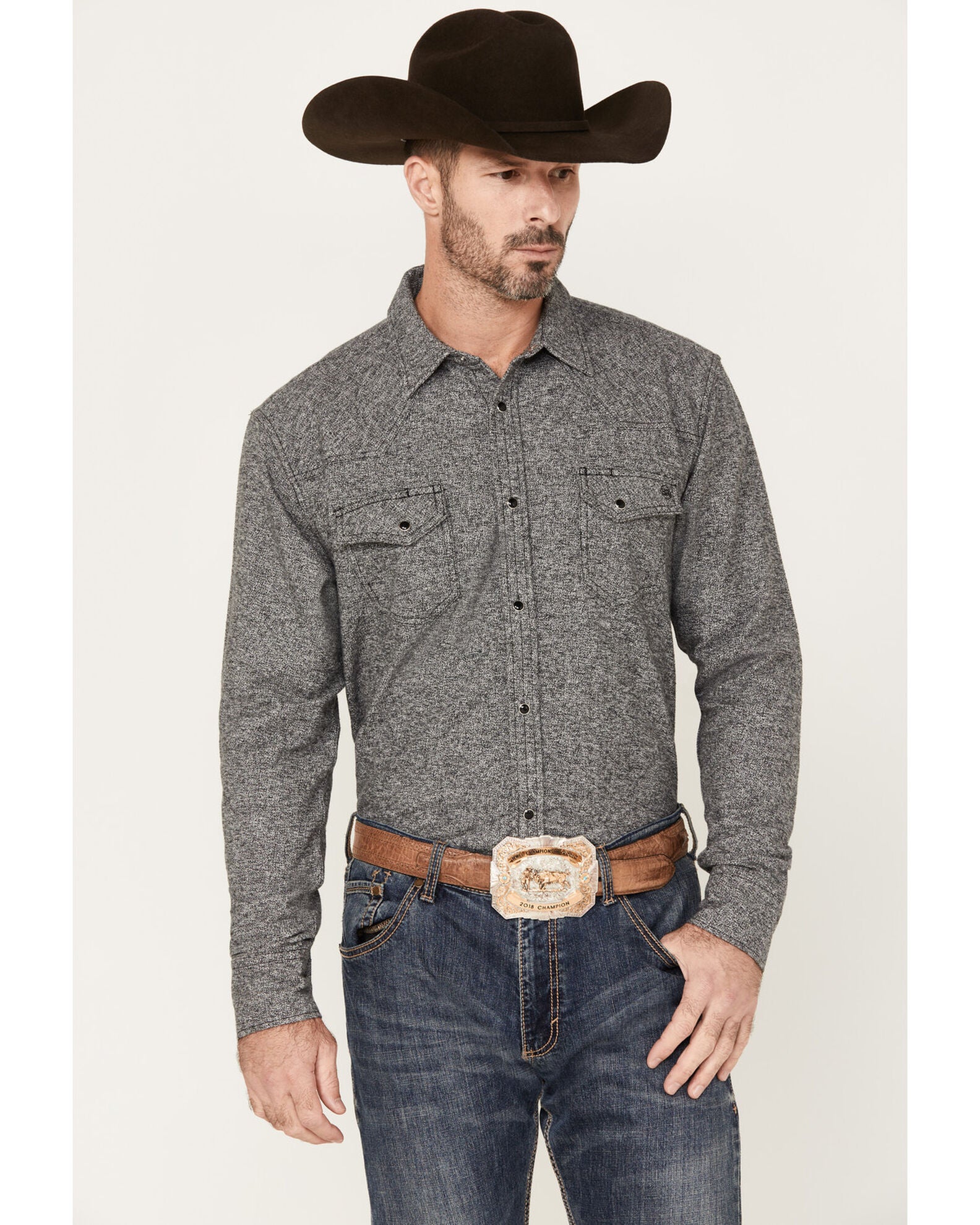 Product Name: Blue Ranchwear Men's Jasper Heather Long Sleeve Snap ...