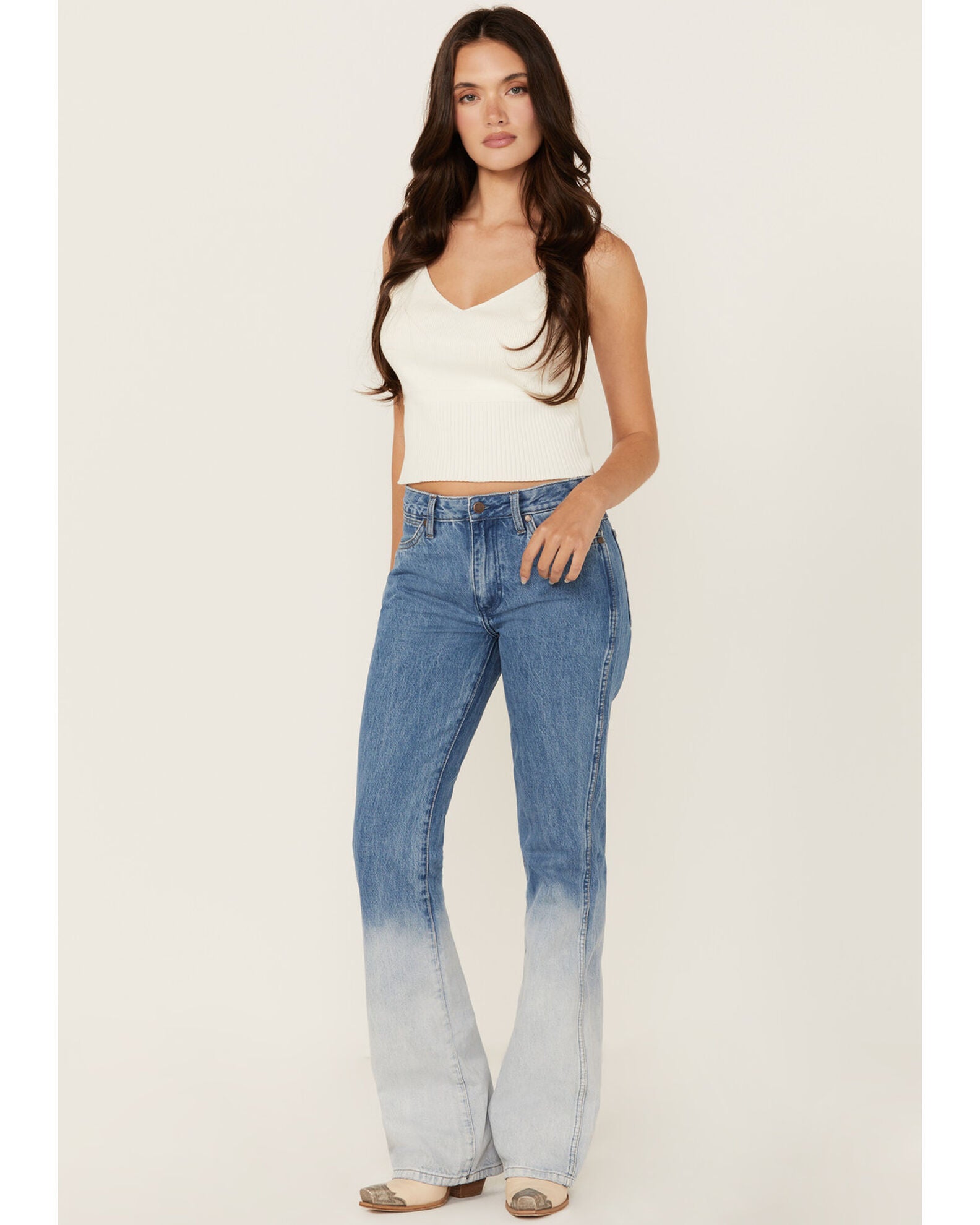 Product Name: Wrangler Women's Westward Light Wash Dip Dye Mid Rise ...