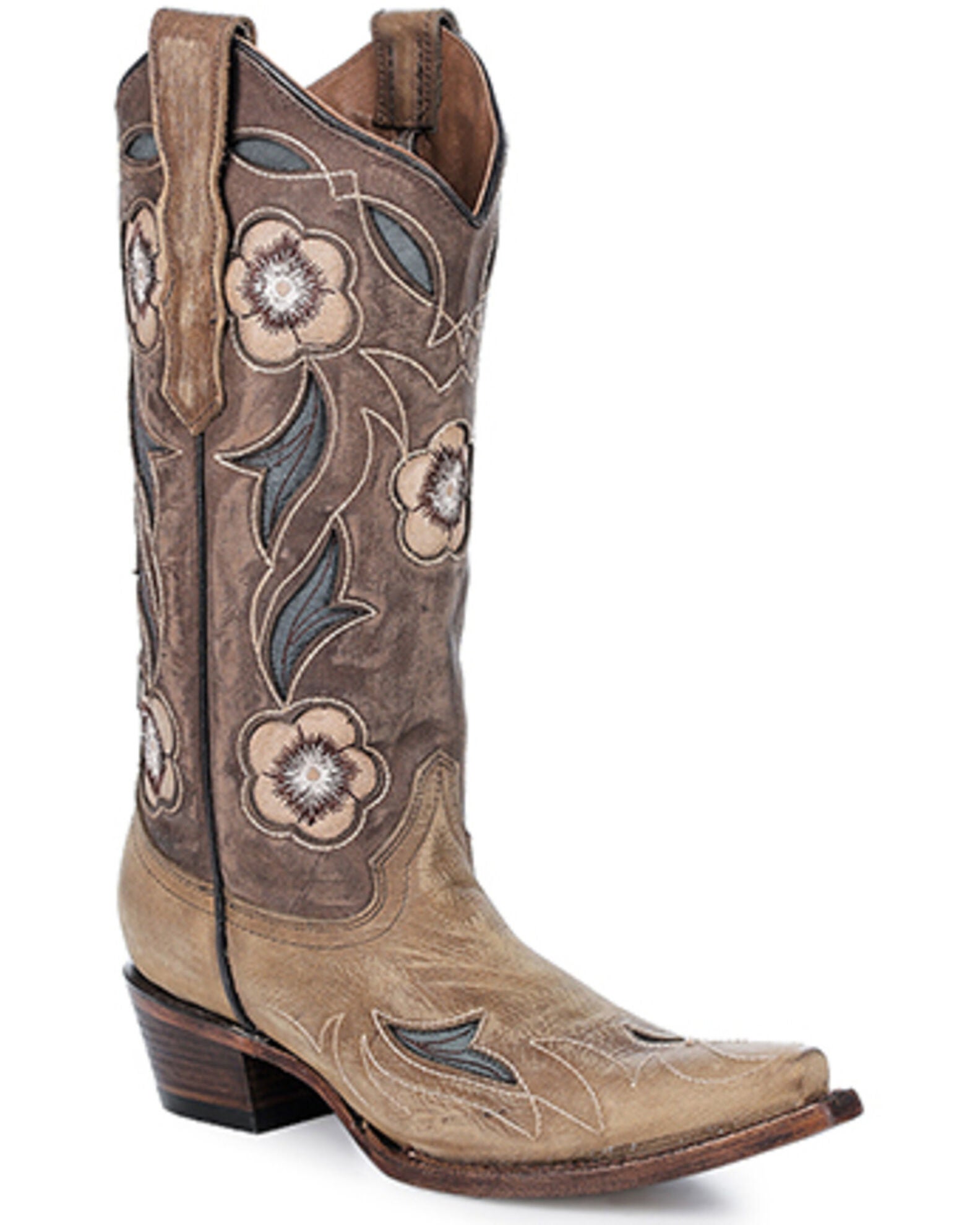 Circle G Women's Floral Inlay Western Boots - Snip Toe, Sand