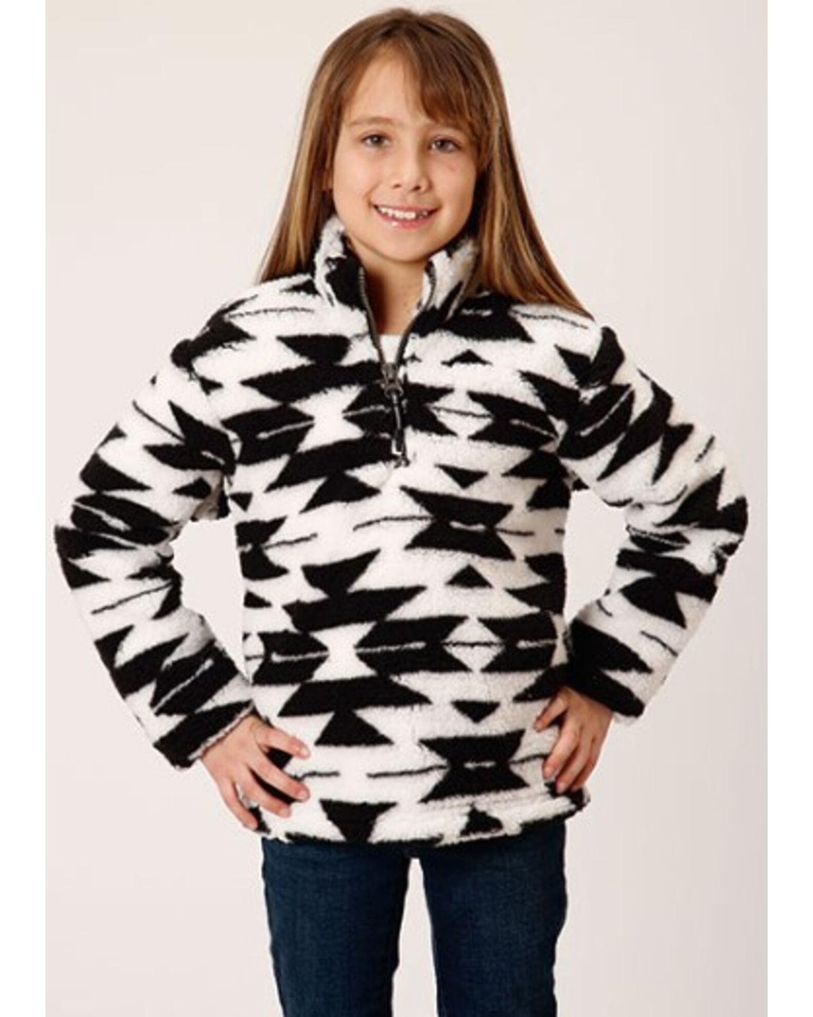 Product Name: Roper Girls' Southwestern Print Fuzzy Polar Fleece Pullover