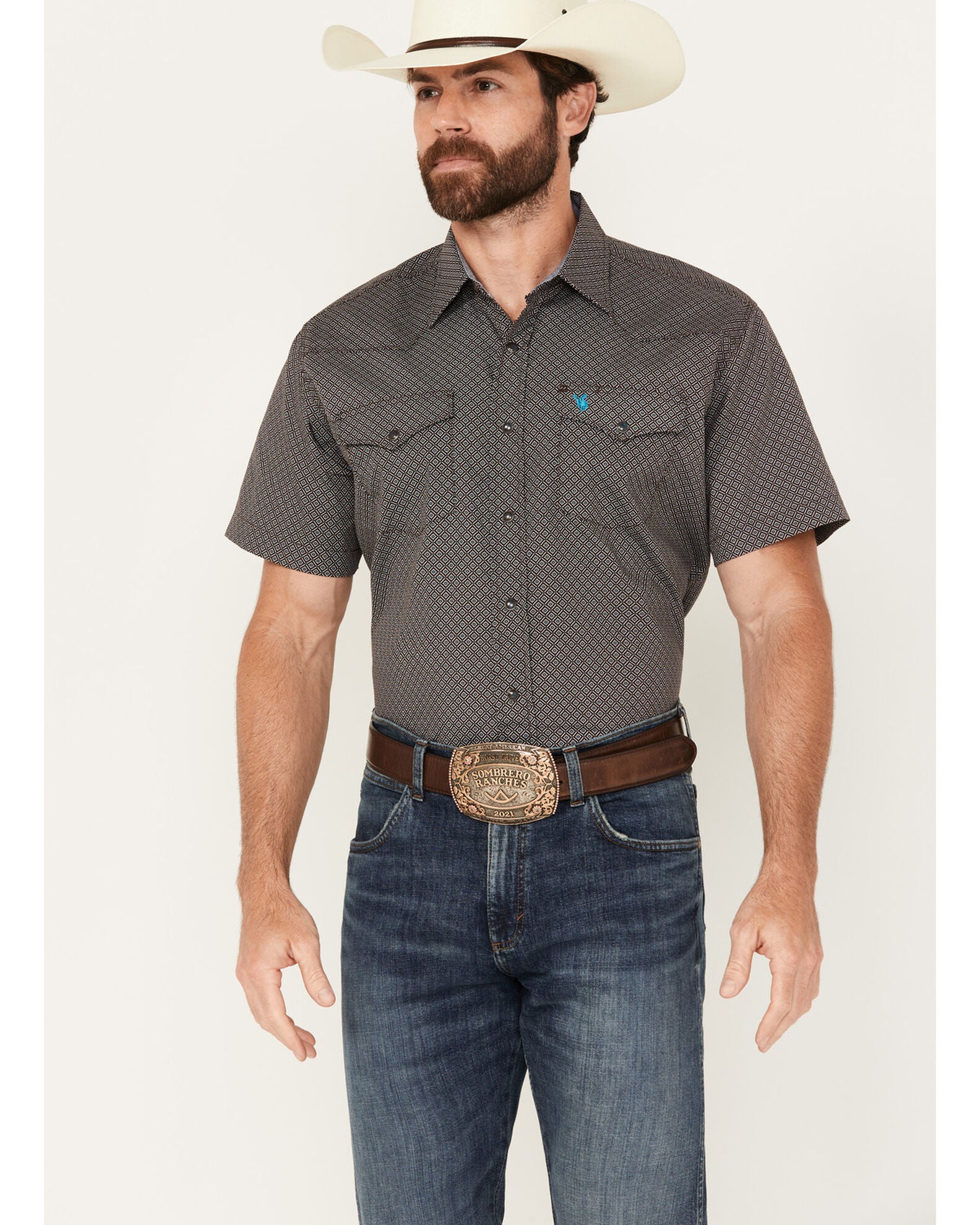 Product Name: Rodeo Clothing Men's Printed Short Sleeve Snap Western Shirt