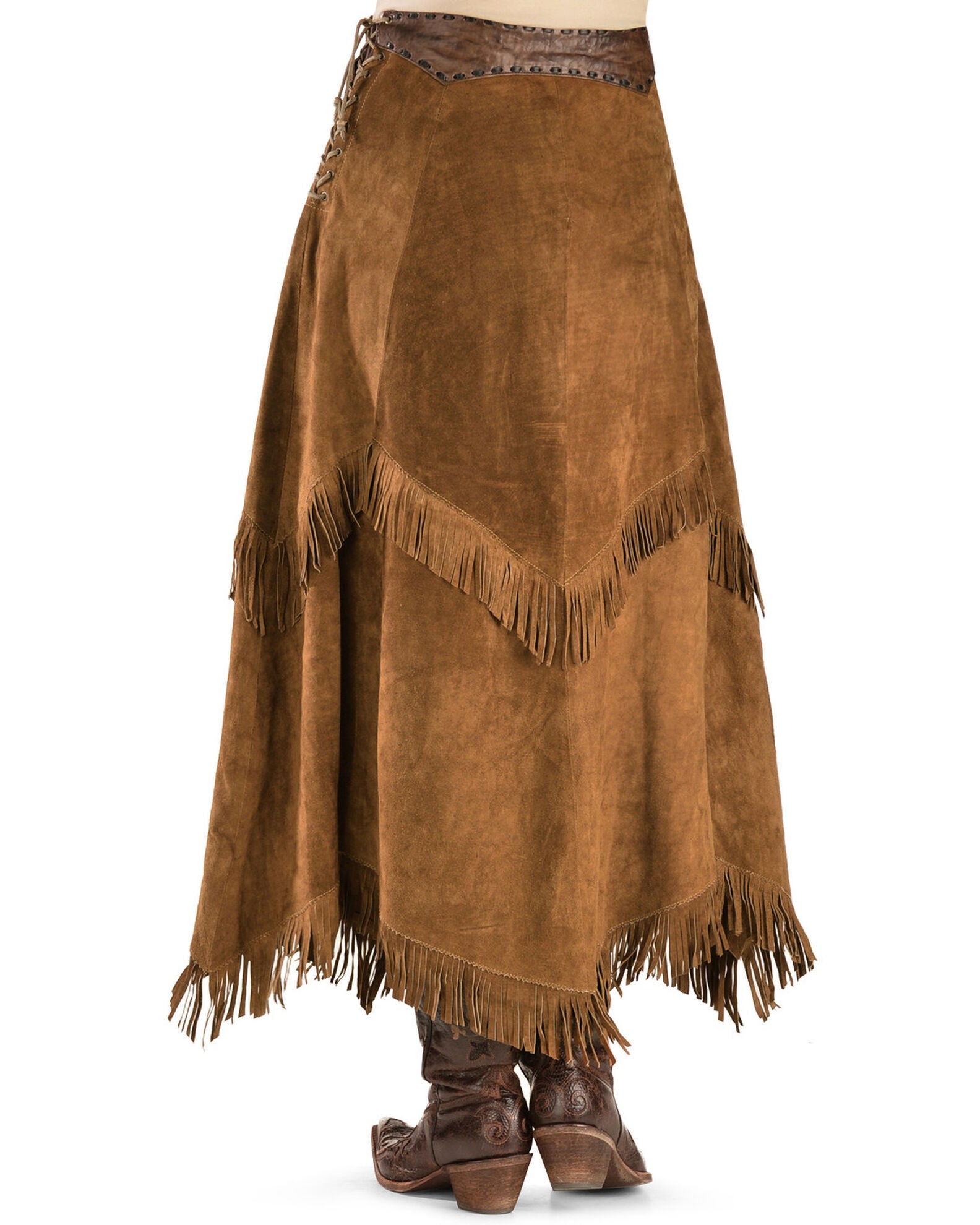 Kobler Leather Women's Nancy Leather Fringe Skirt, Brown