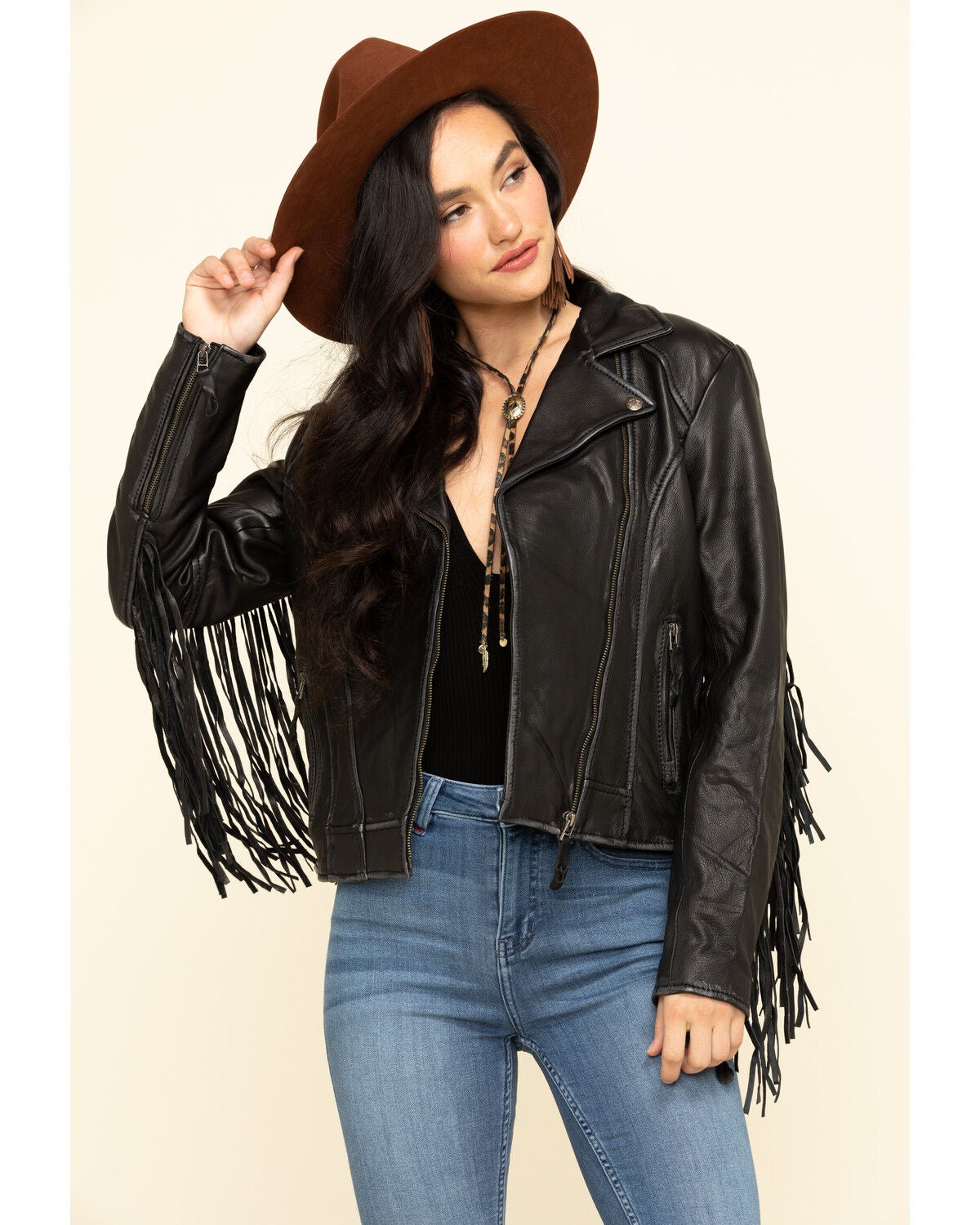 STS Ranchwear Women's Black Chenae Fringe Leather Jacket, Black, hi-res