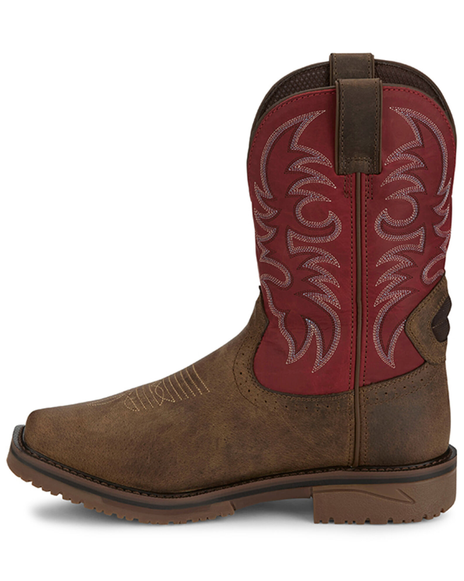 Justin Mens Broncy Waterproof Western Work Boots Composite Toe Brown