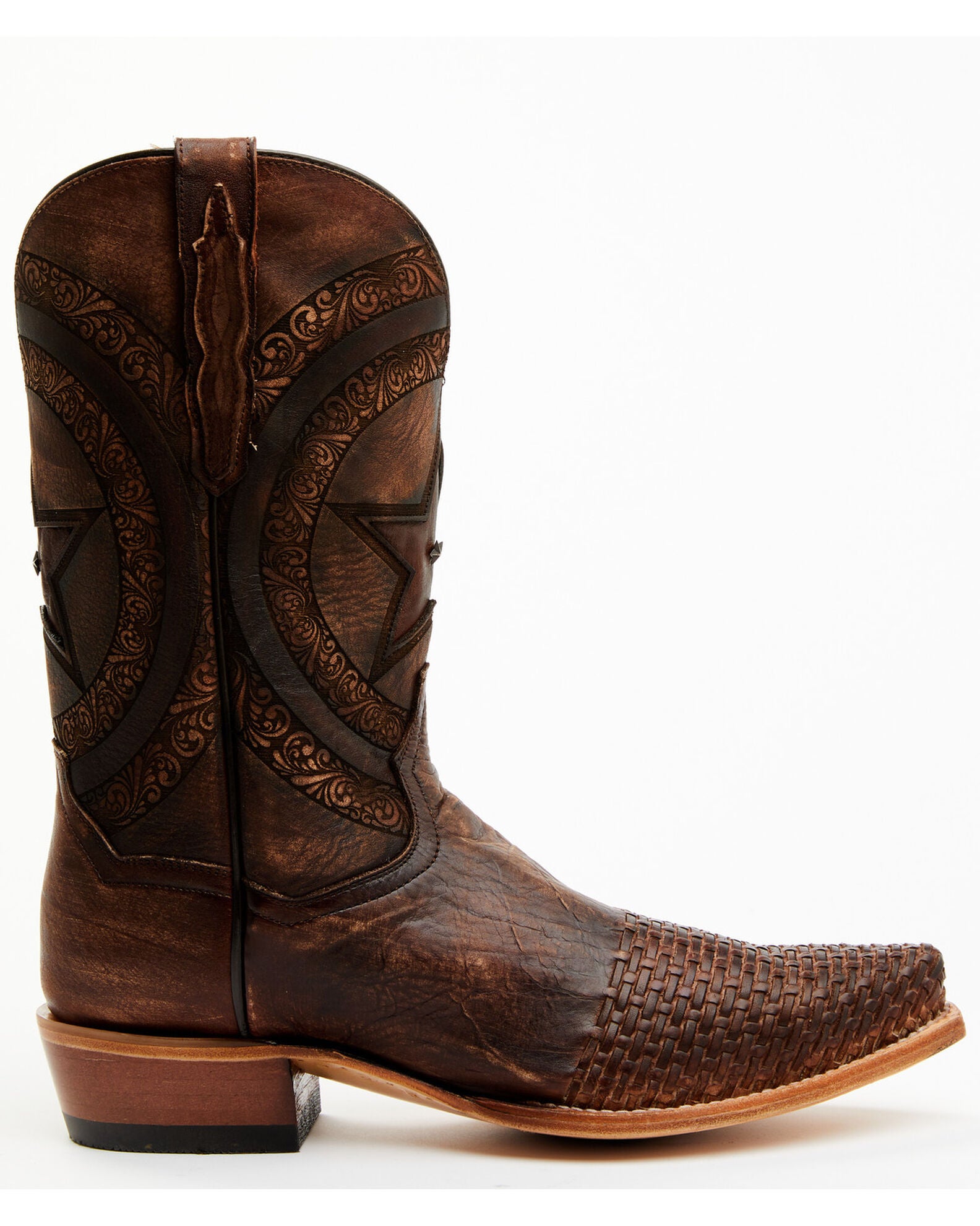 Dan Post Men's Embossed Star & Studded Basketweave Western Leather ...