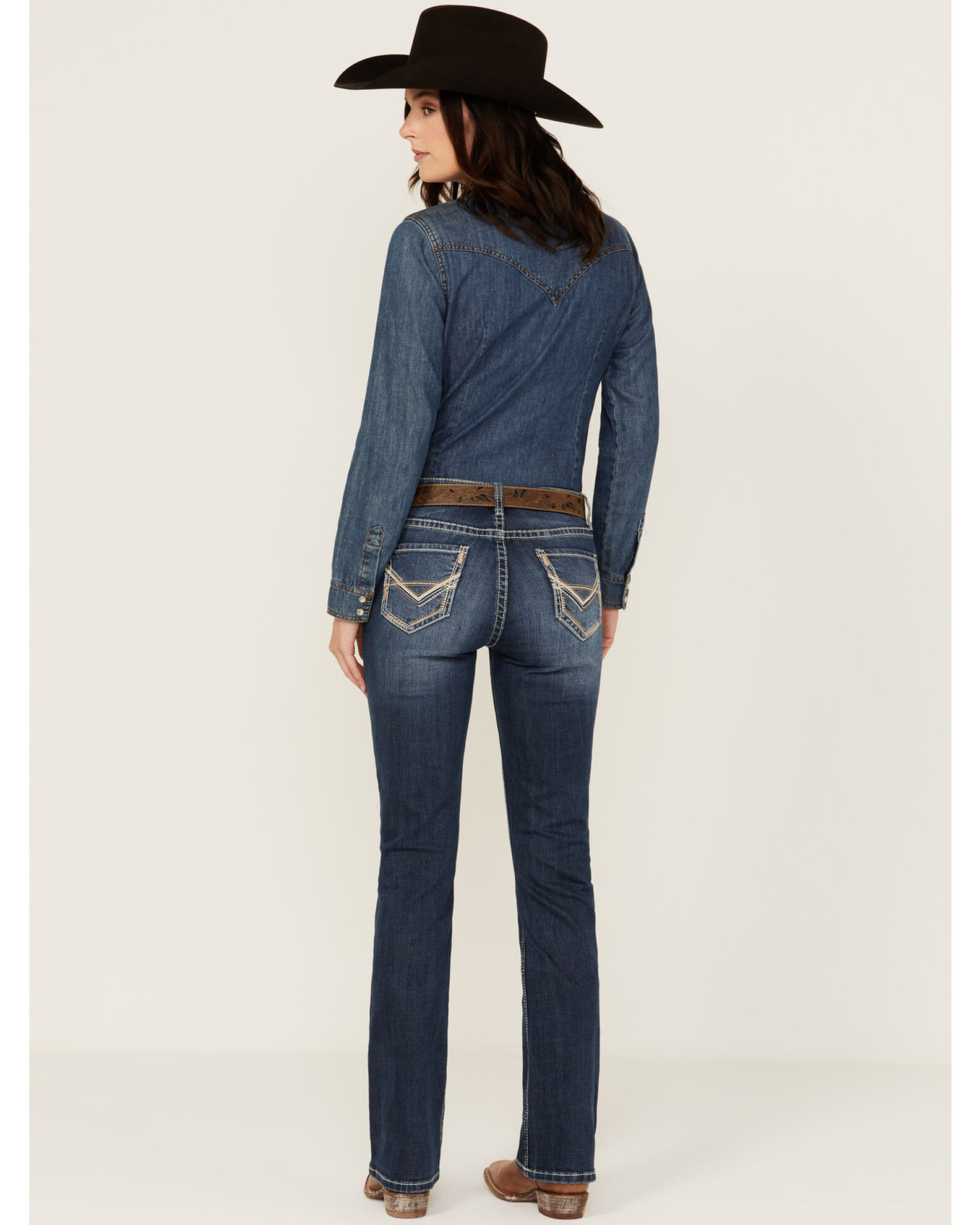 Product Name Rock And Roll Denim Womens Medium Wash Mid Rise Pleather