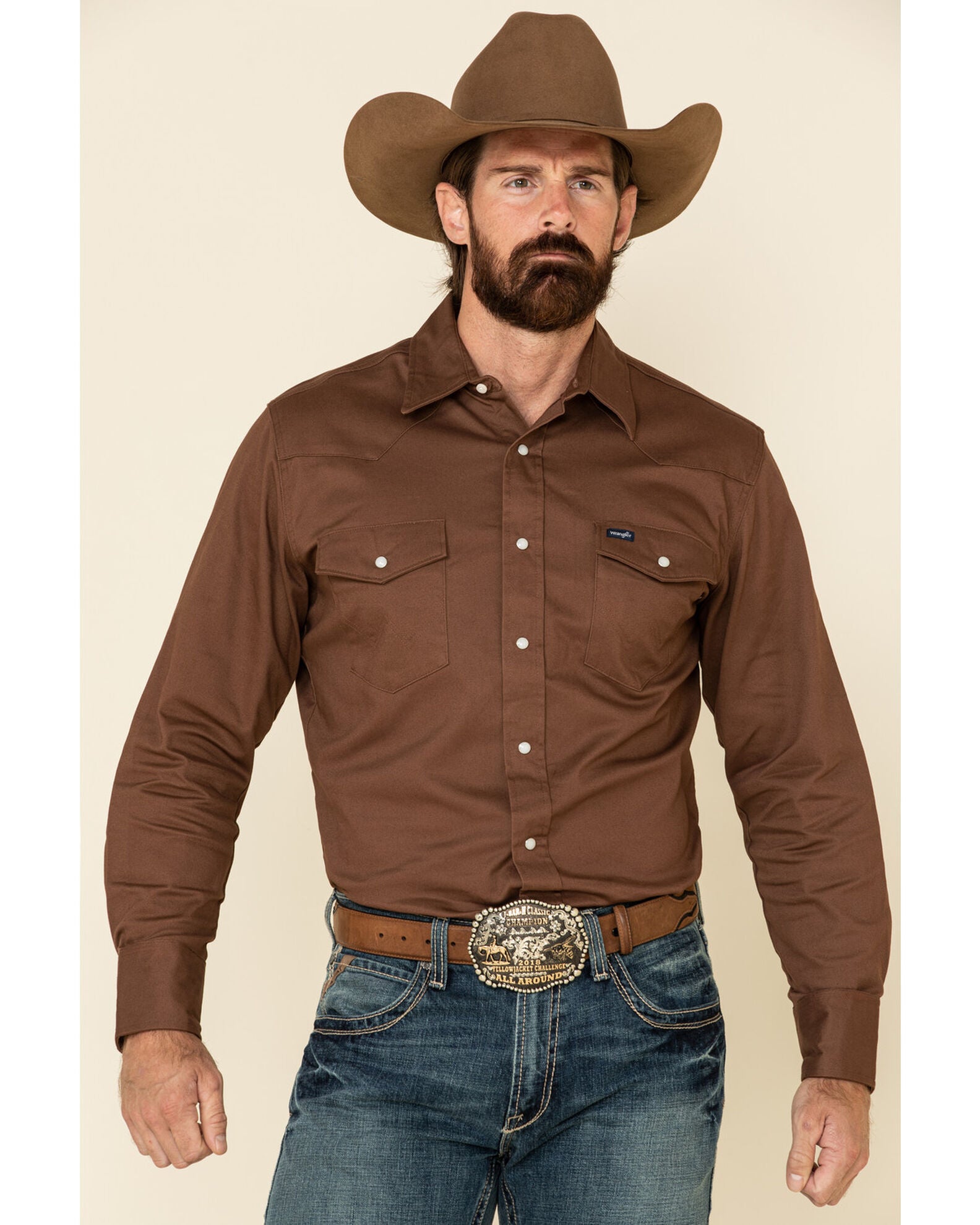 Wrangler Men's Solid Advanced Comfort Long Sleeve Work Shirt