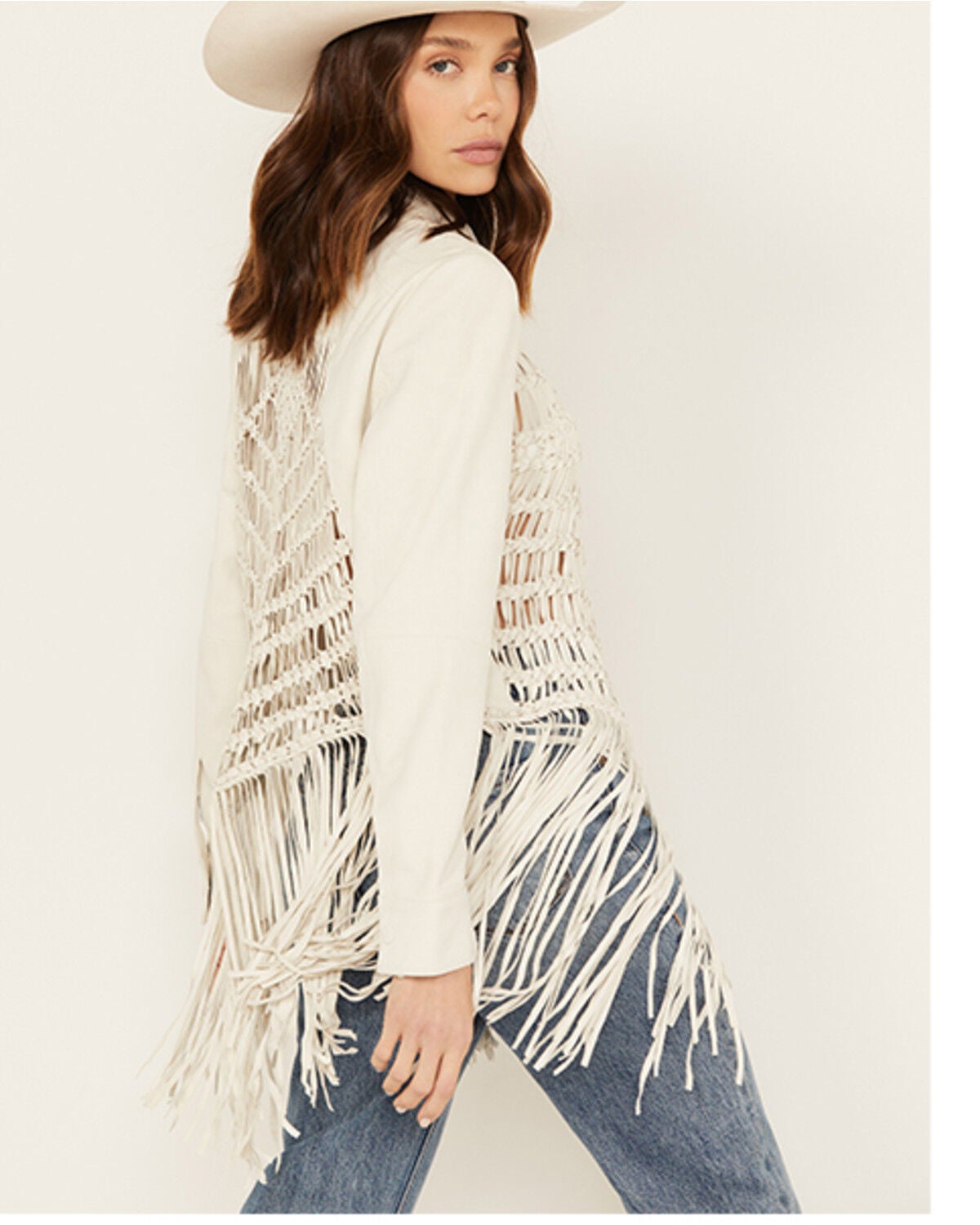 Wonderwest Women's Macrame Back Long Sleeve Snap Shirt, White