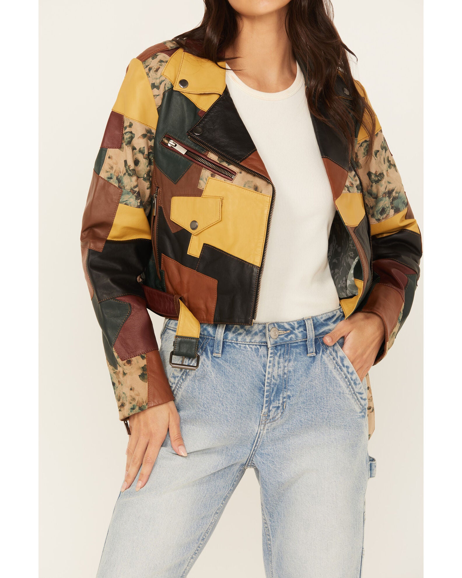 Product Name: Cleo + Wolf Women's Patchwork Leather Jacket
