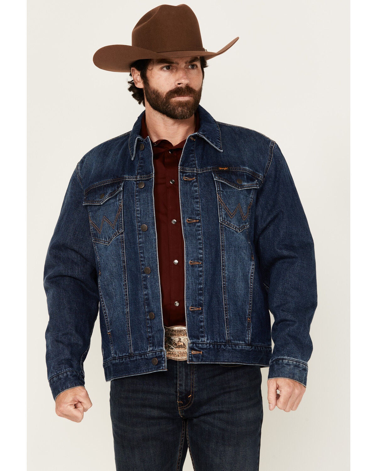 Wrangler Men's Medium Wash Flannel Lined Denim Jacket, Medium Wash, hi-res