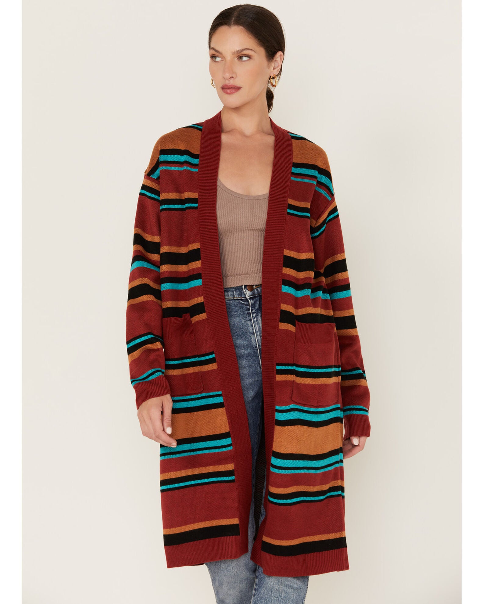 Wrangler Women's Southwestern Stripe Print Duster, Rust Copper