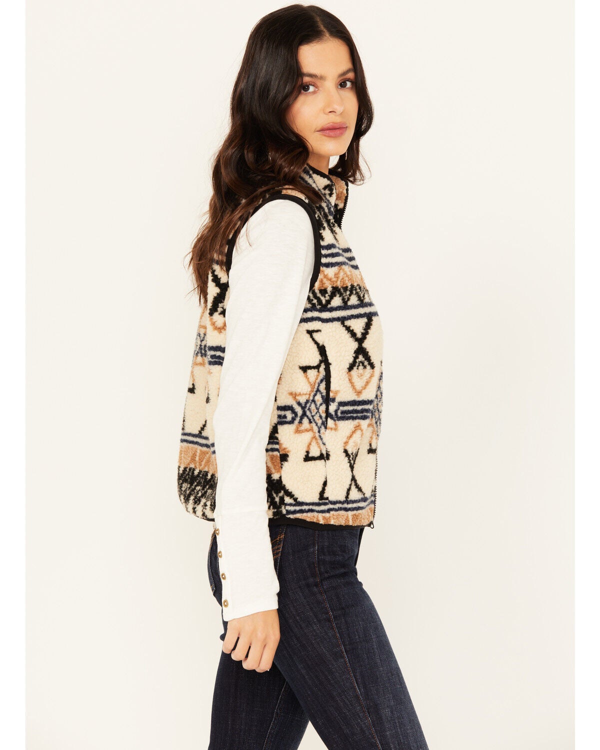 Idyllwind Women's Kipling Southwestern Print Sherpa Vest, Sand