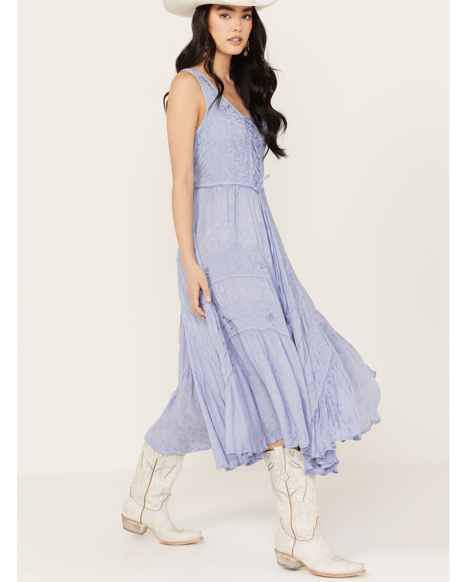 Scully Womens Lace Up Jacquard Dress Light Blue