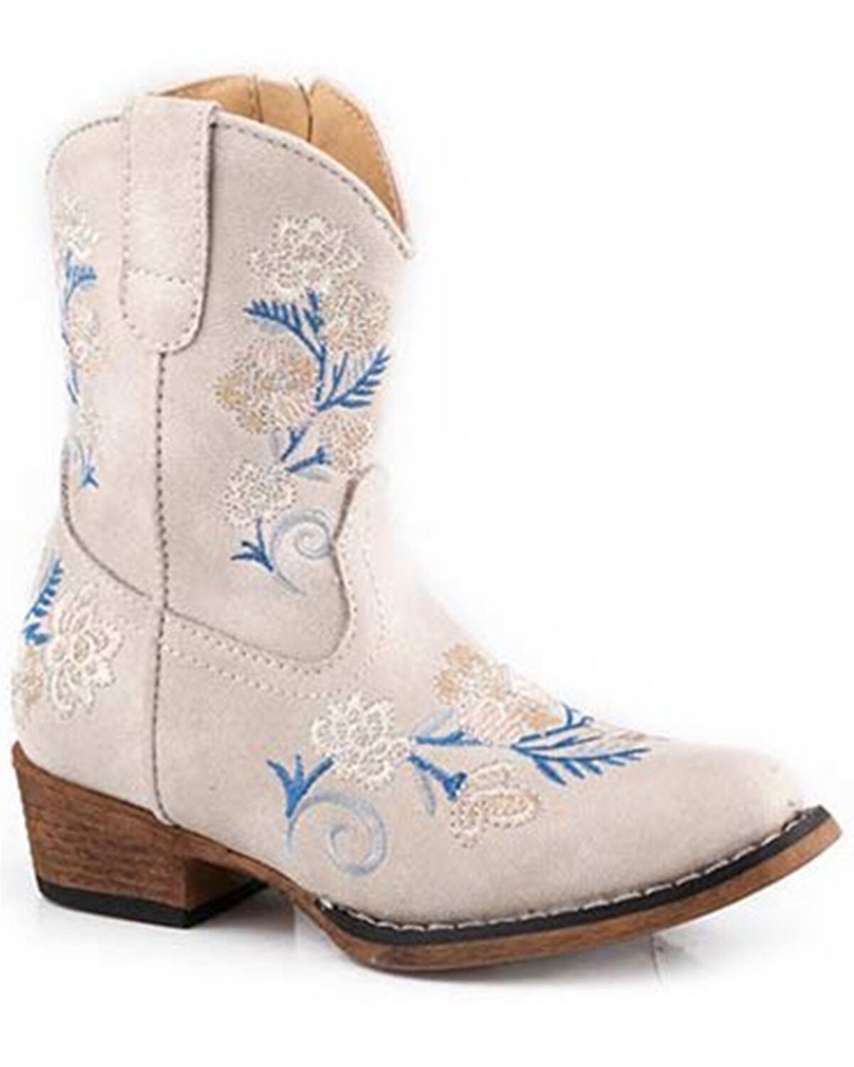 Roper Little Girls' Riley Floral Western Boots - Snip Toe, White