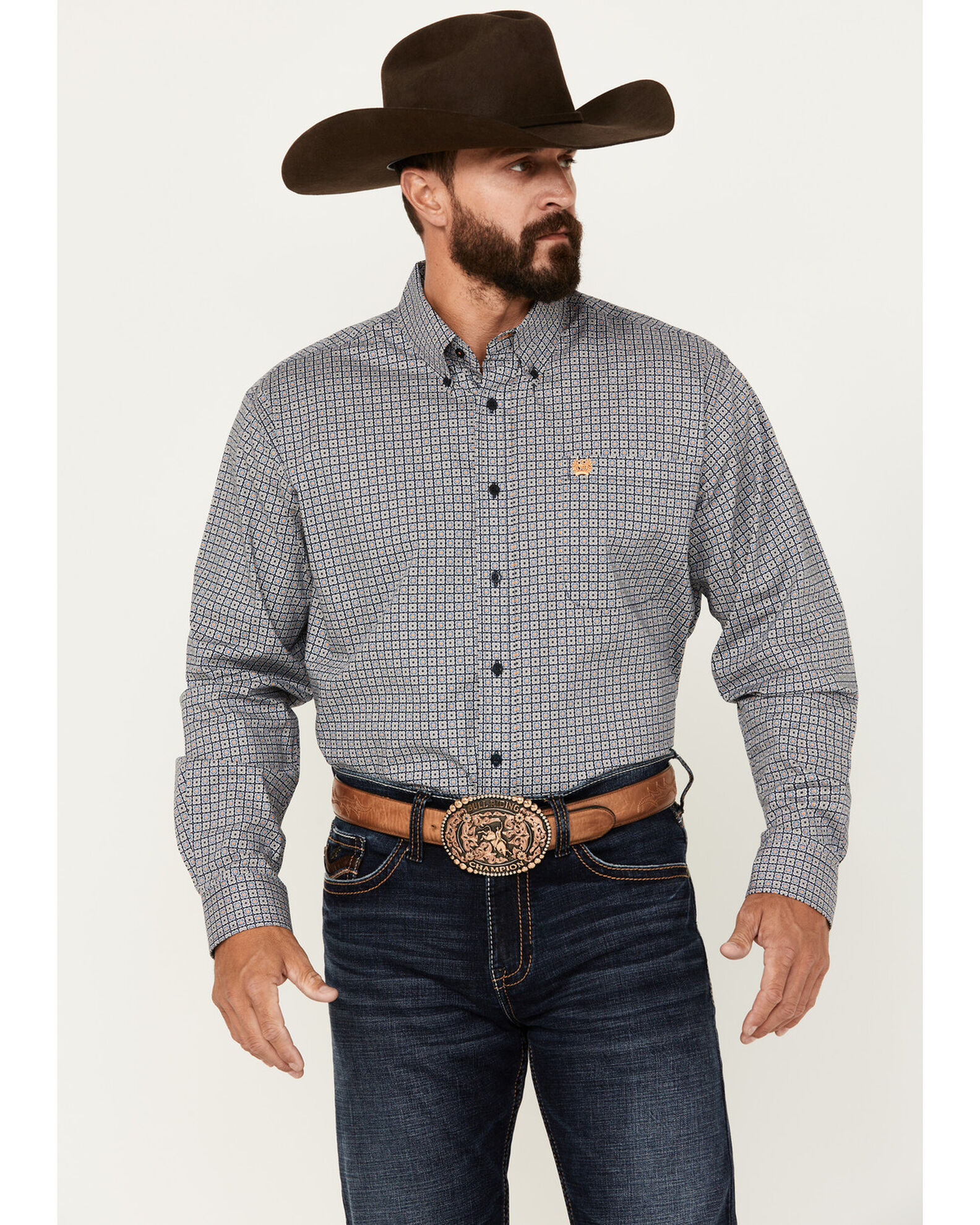 Product Name Cinch Mens Geo Print Long Sleeve Button Down Stretch