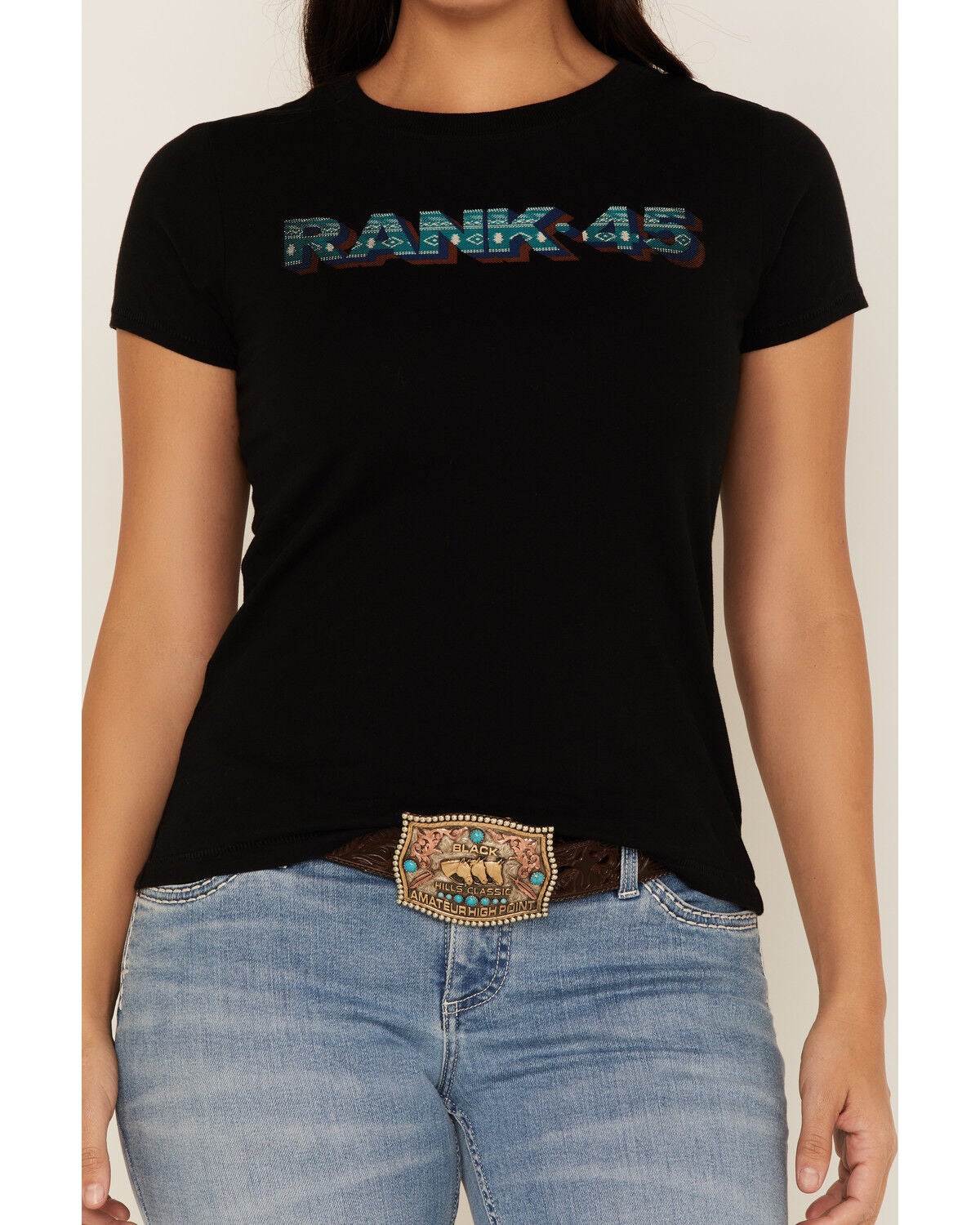 RANK 45® Women's Southwestern Serape Logo Graphic Tee, Black