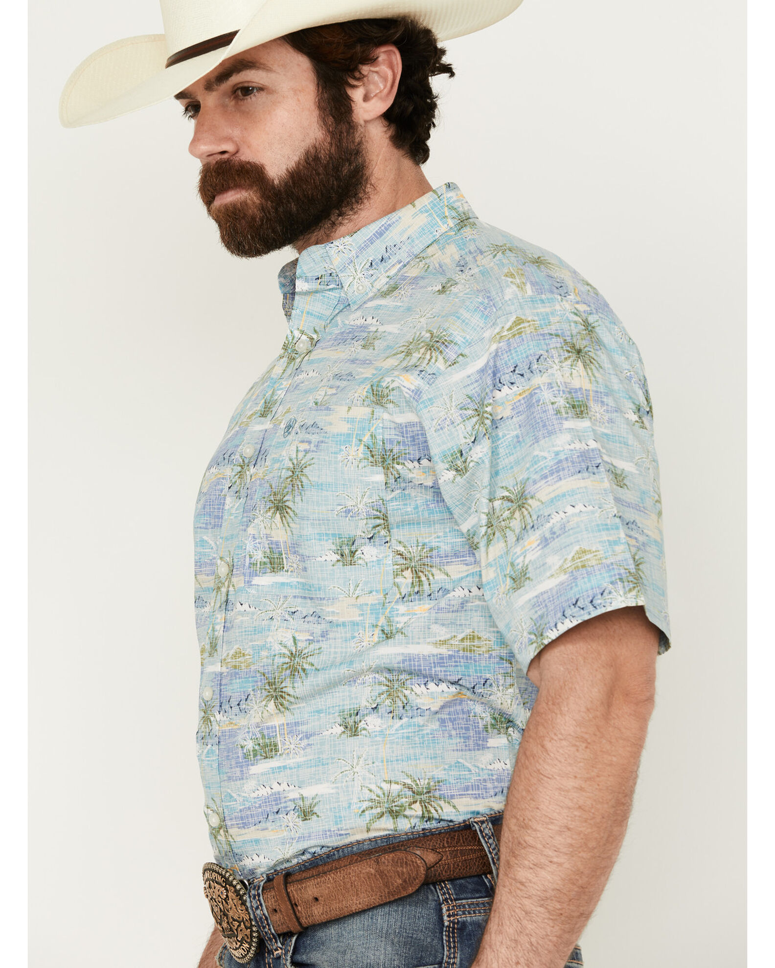 Ariat Mens Edwin Palm Tree Island Print Short Sleeve Button Down