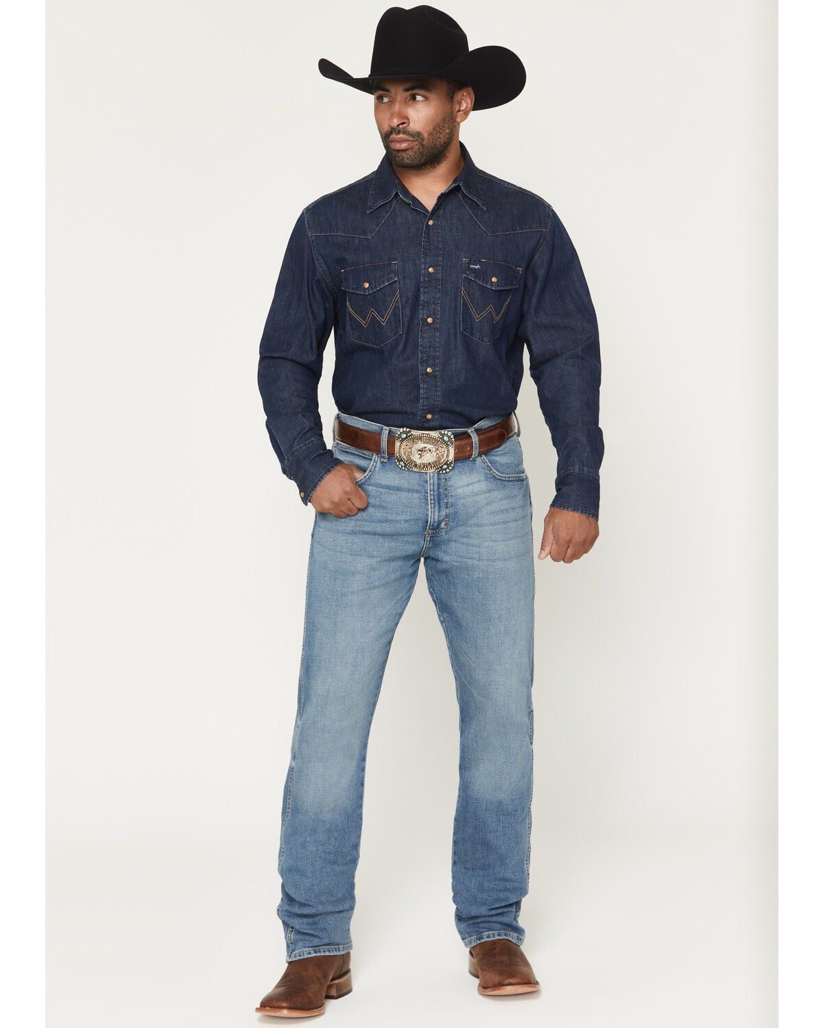 Wrangler Retro Men's 88MWZ Medium Wash Gralin Slim Straight Stretch Denim Jeans, Medium Wash