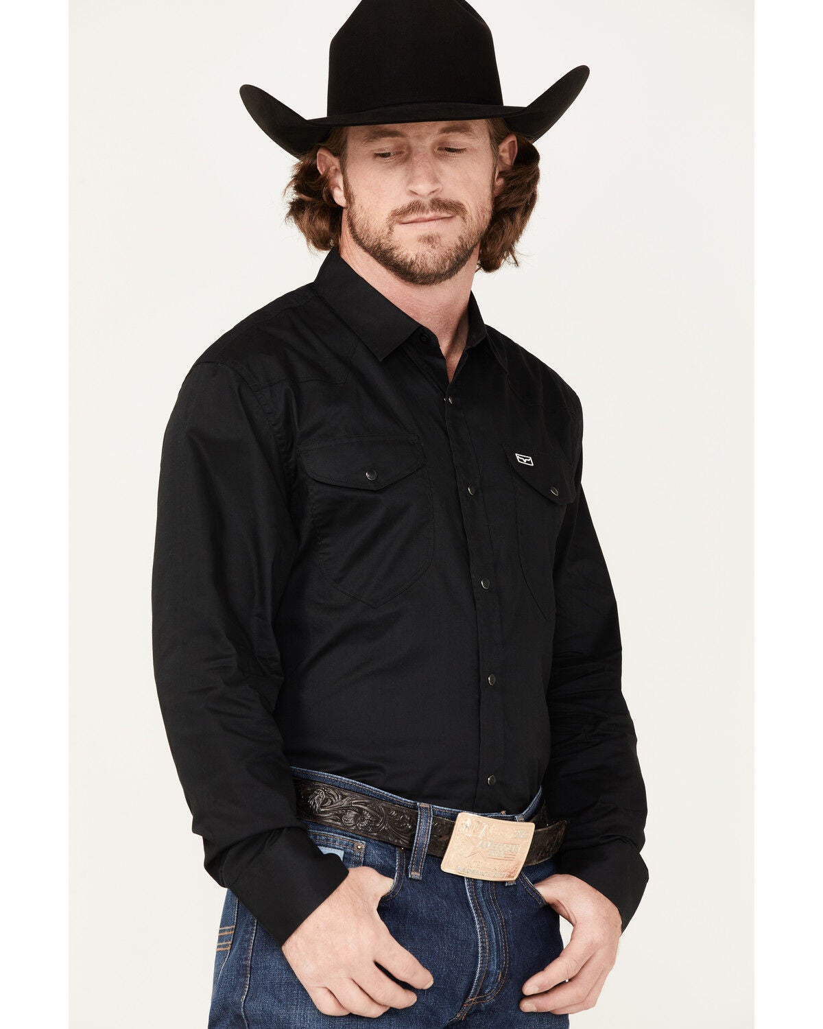 Kimes Ranch Men's Blackout Solid Long Sleeve Snap Western Shirt, Black