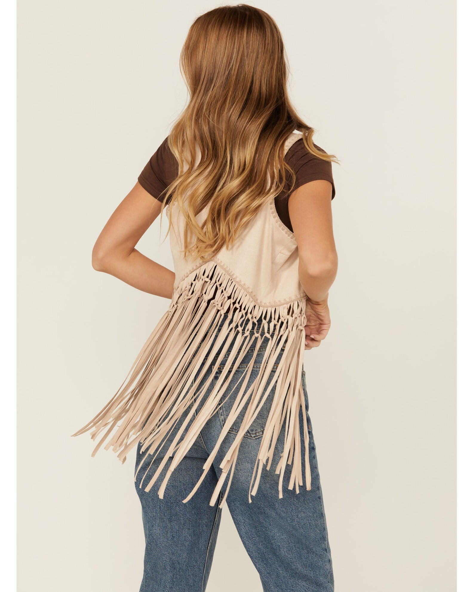 Shyanne Women's Faux Suede Fringe Vest, Taupe