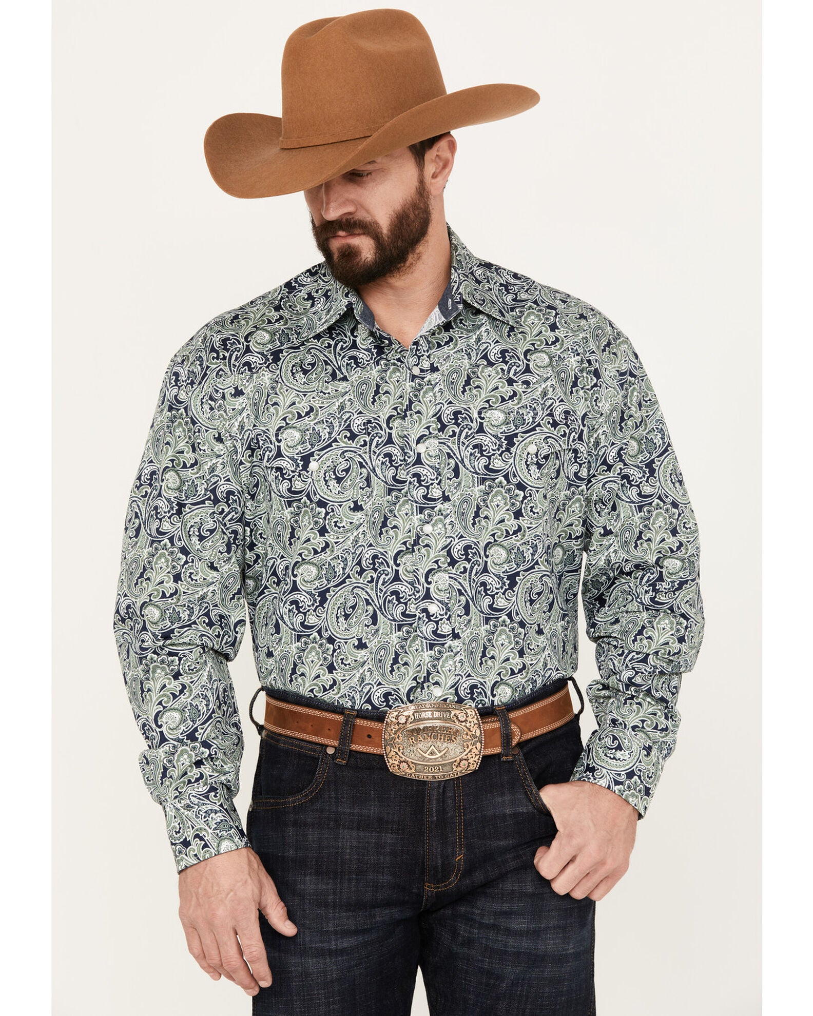 Product Name: Stetson Men's Paisley Print Long Sleeve Snap Western Shirt