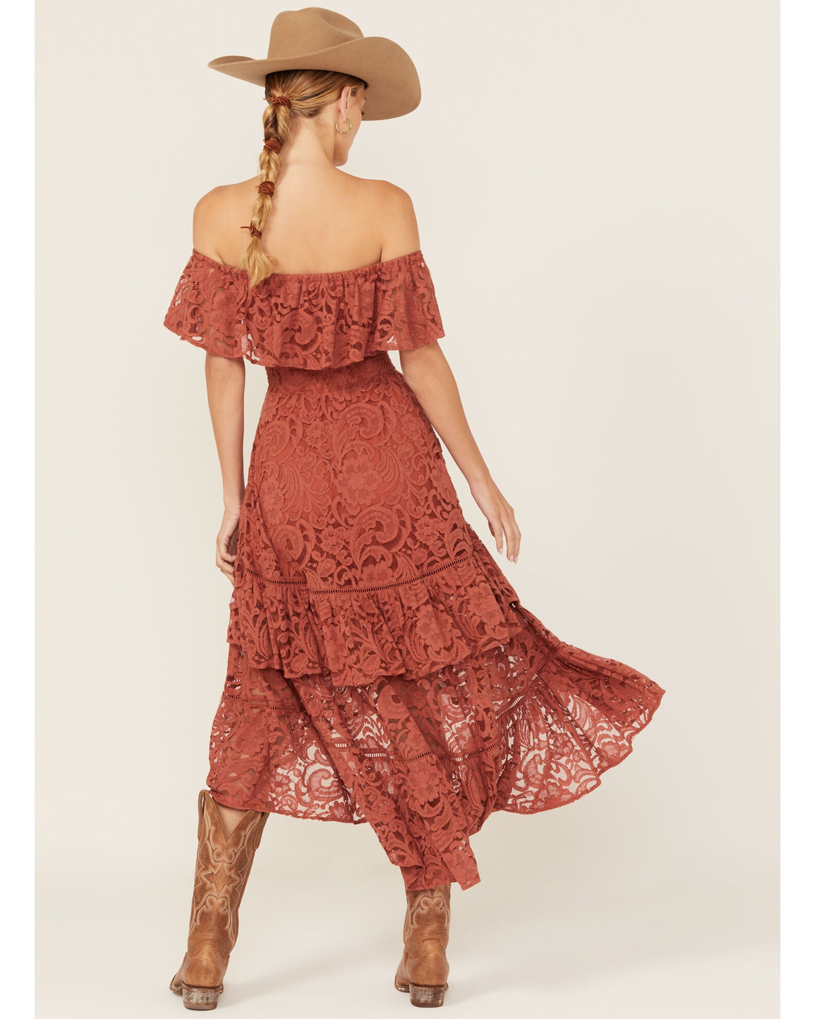 Shyanne Women's Lace Off The Shoulder High-Low Dress,