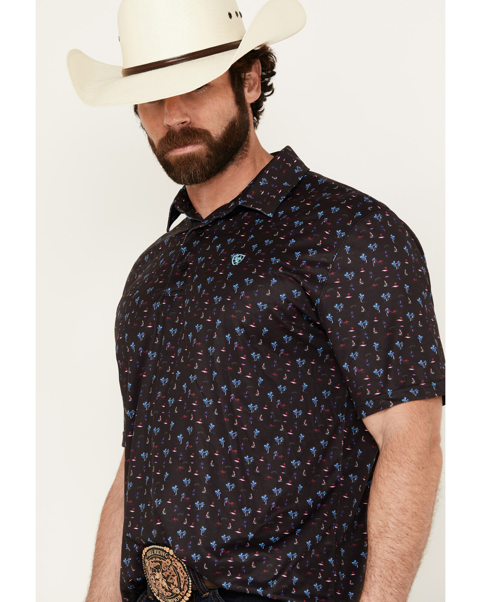 Product Name Ariat Mens Palm Tree Print Short Sleeve Performance Polo