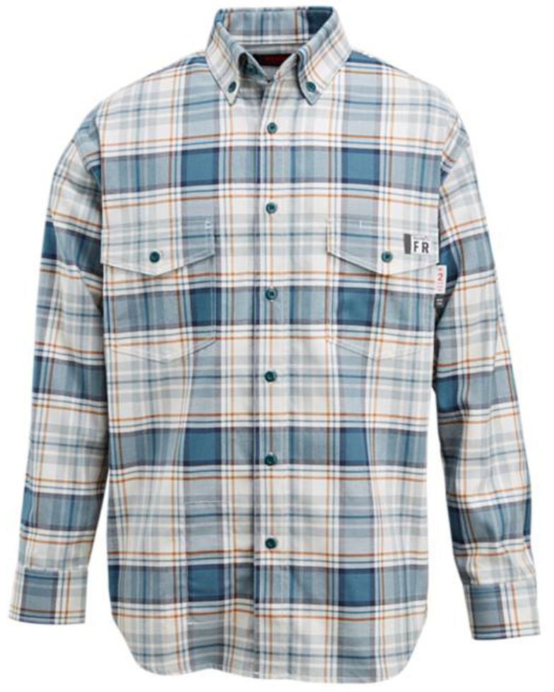 Wolverine Men's FR Light Blue Plaid Long Sleeve Twill Work Shirt | Sheplers