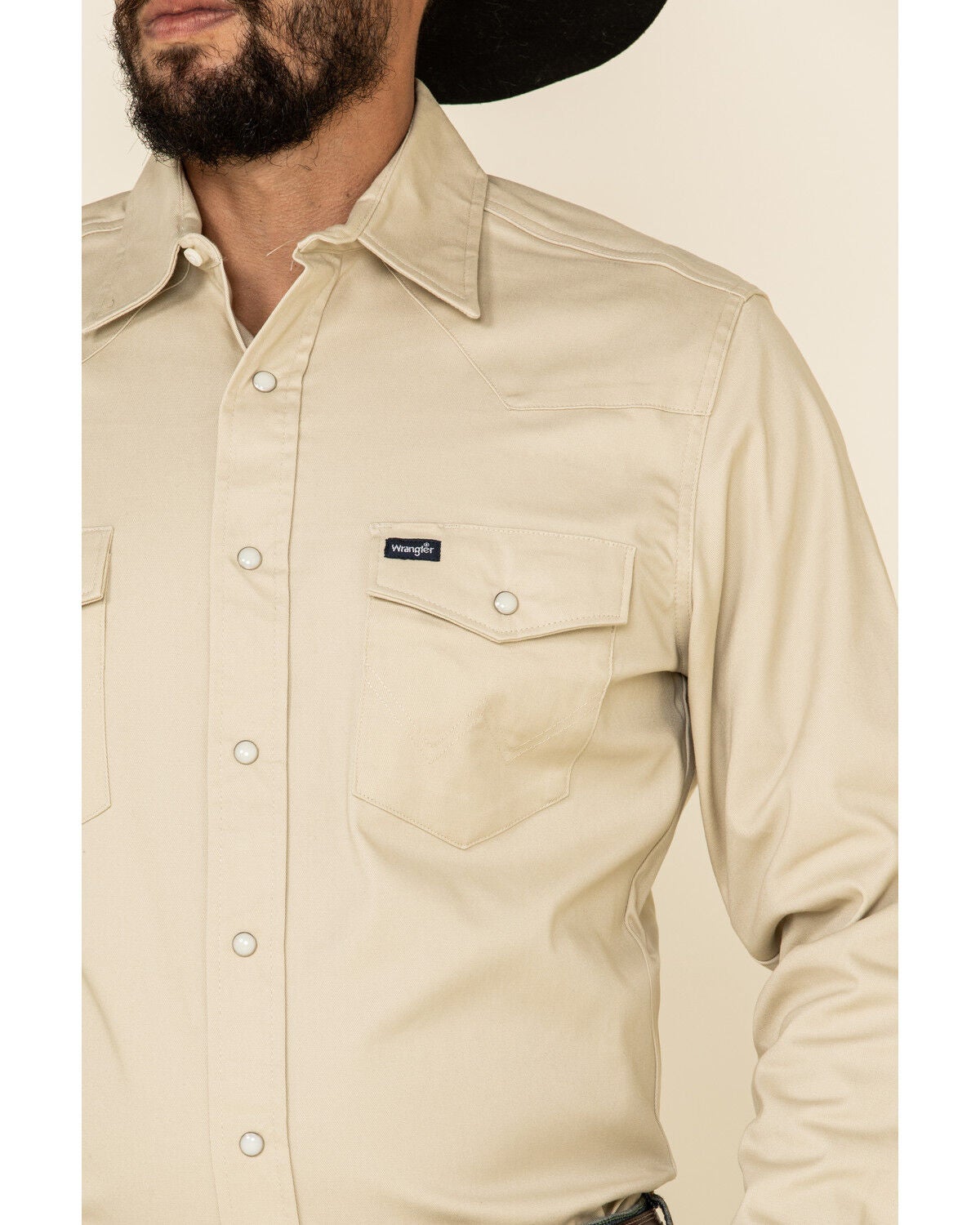 Wrangler Men's Solid Advanced Comfort Long Sleeve Work Shirt, Sand