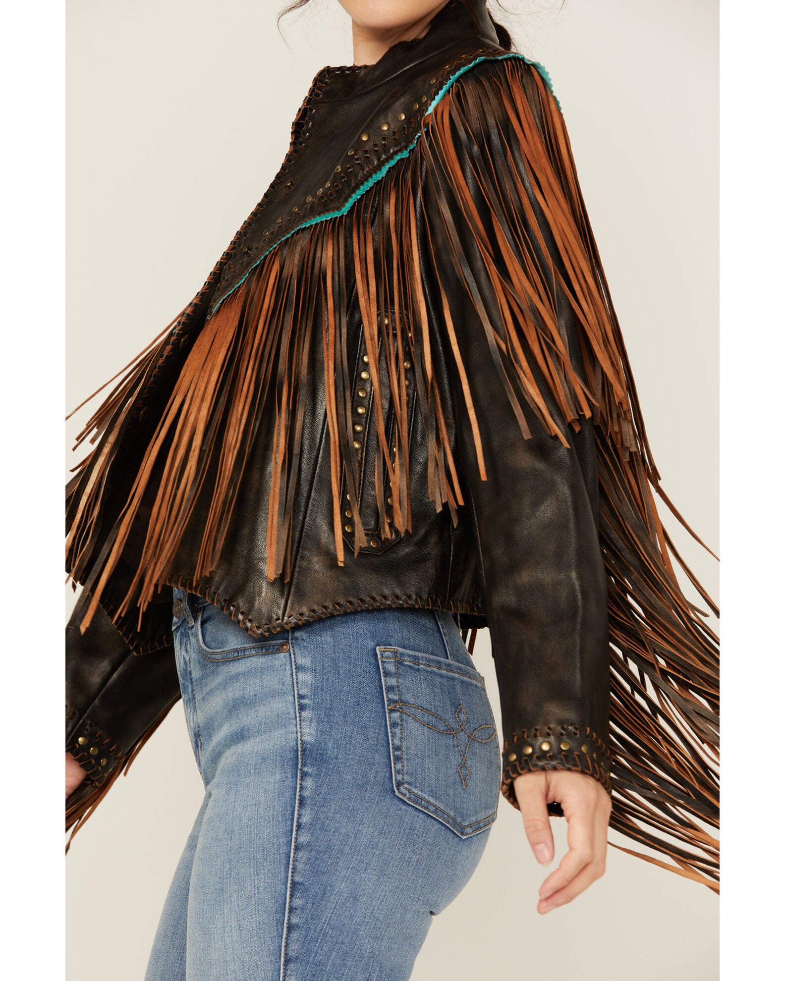 Scully Women's Fringe Studded Leather Jacket,