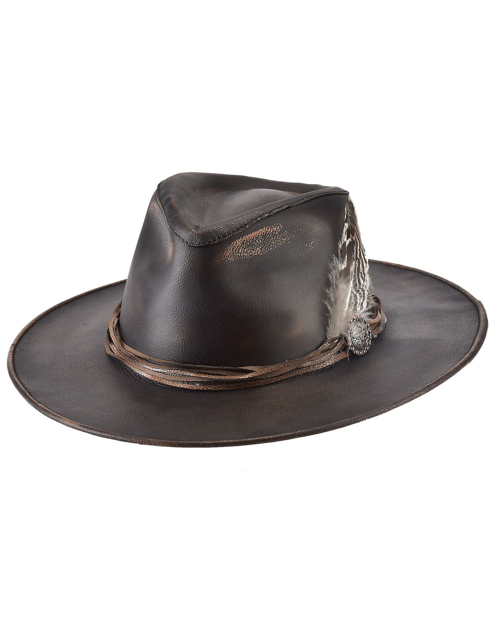 Bullhide Chocolate Distressed One-Off Leather Western Outback Hat ...