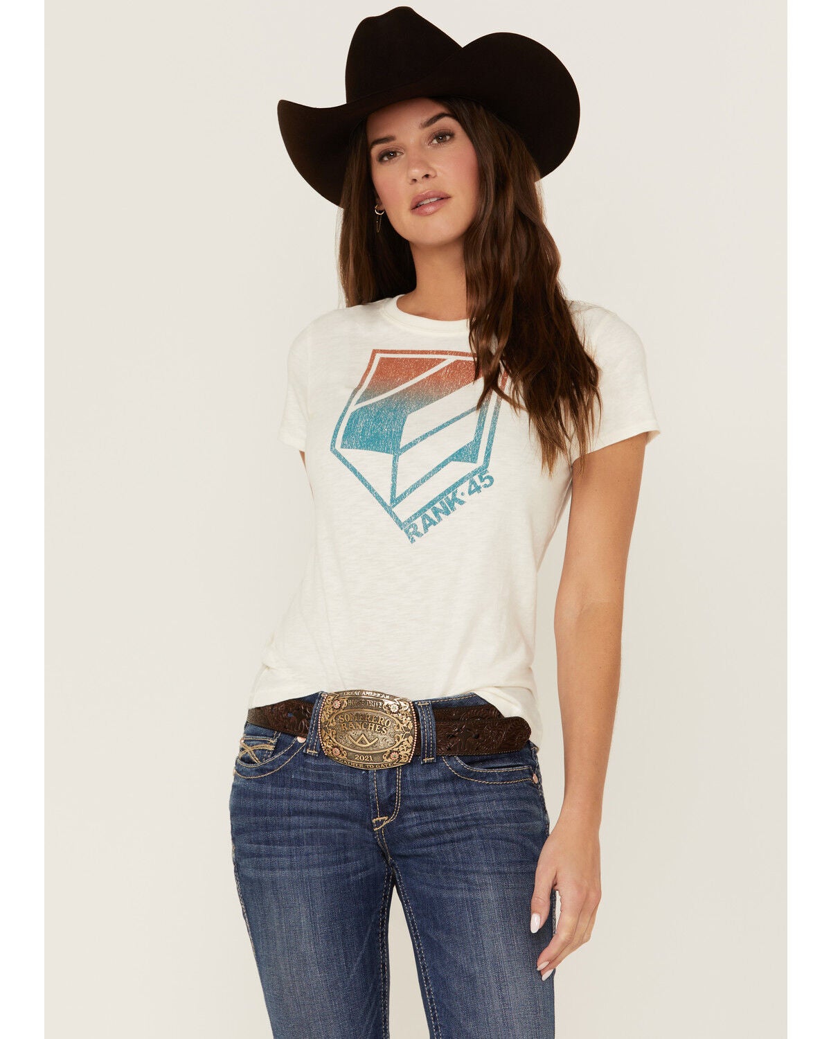 RANK 45® Women's Logo White Graphic Tee, Ivory