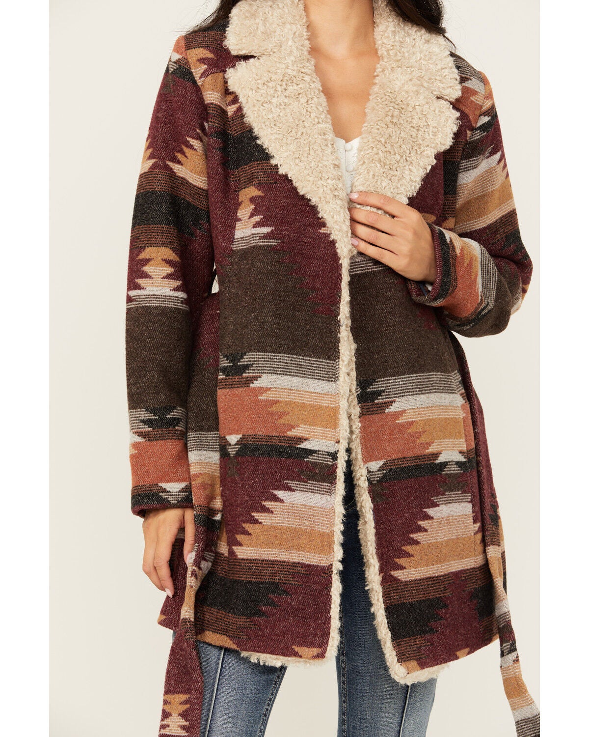 Idyllwind Women's Lynn Southwestern Print Faux Fur Collar Shacket, Dark ...