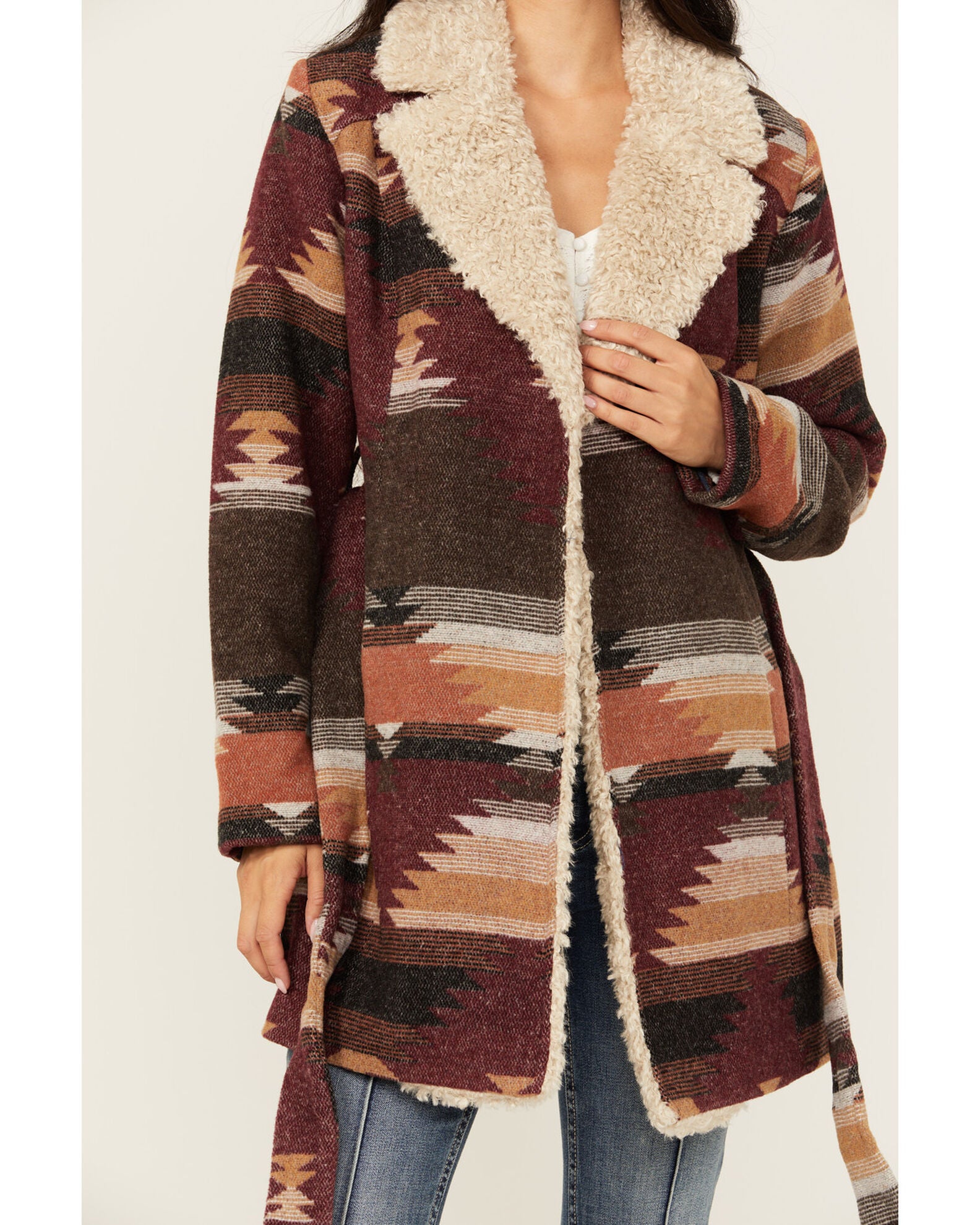 Idyllwind Women's Lynn Southwestern Print Faux Fur Collar Shacket, Dark ...