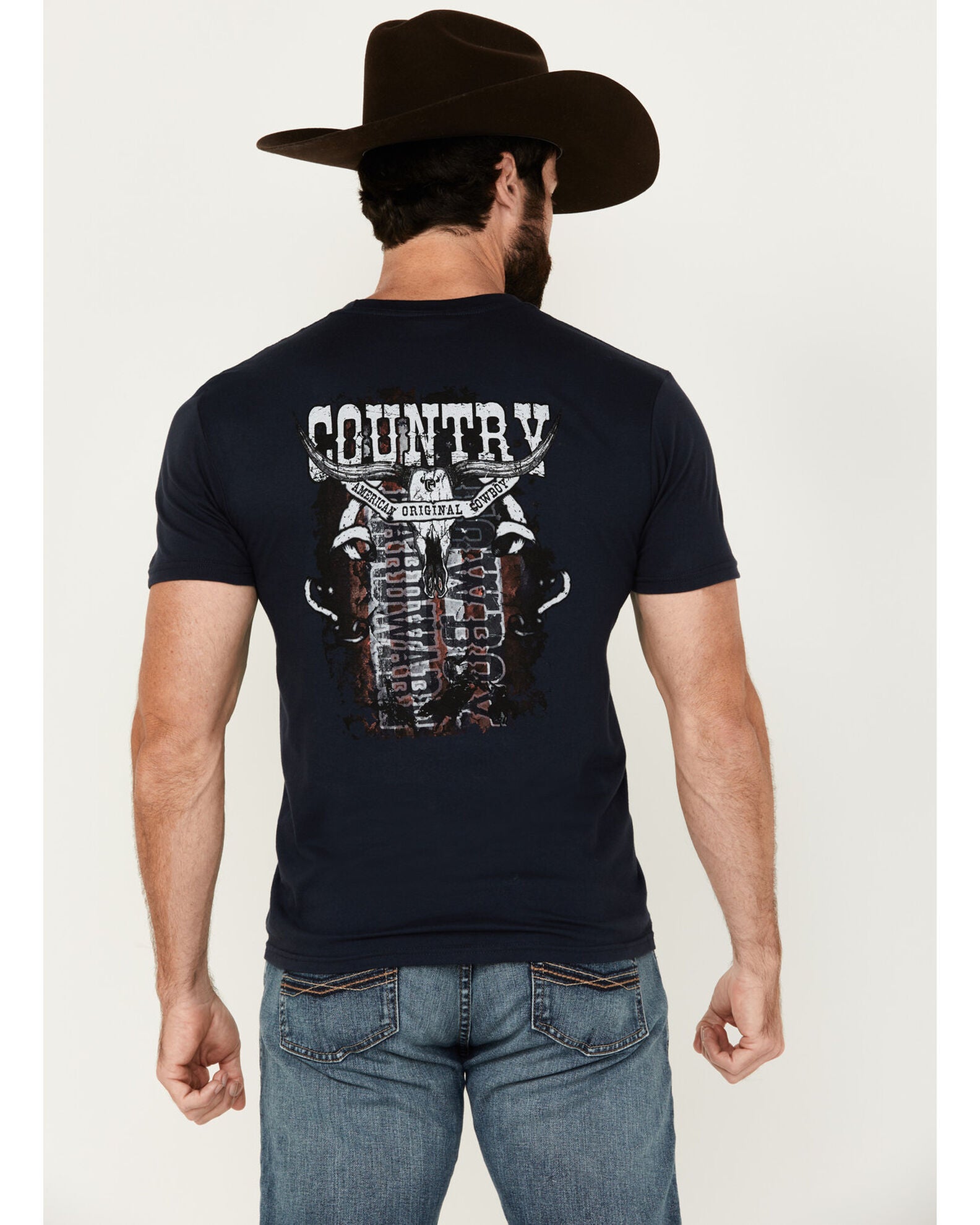 Cowboy Hardware Men's Country Cowboy Short Sleeve T-Shirt, Navy
