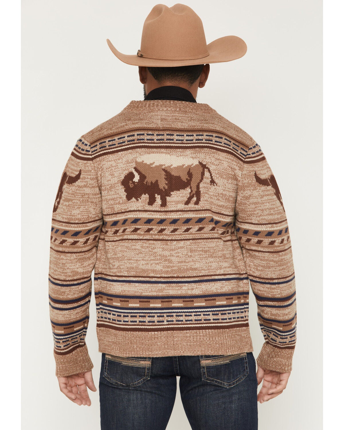 Cotton & Rye Men's Novelty Steerhead Zip-Up Sweater, Tan