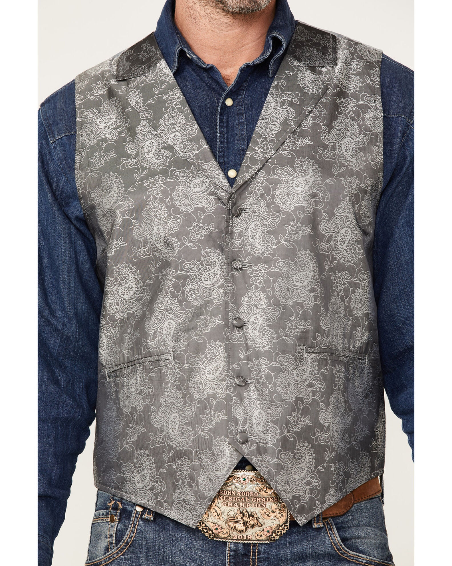 Cody James Men's Regal Paisley Print Vest, Silver