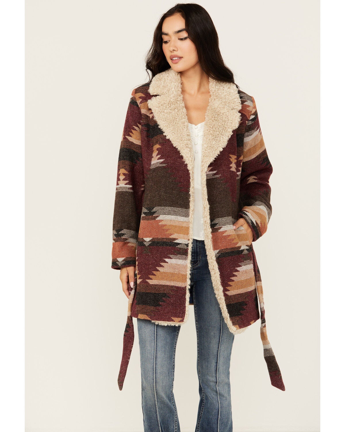 Idyllwind Women's Lynn Southwestern Print Faux Fur Collar Shacket, Dark ...