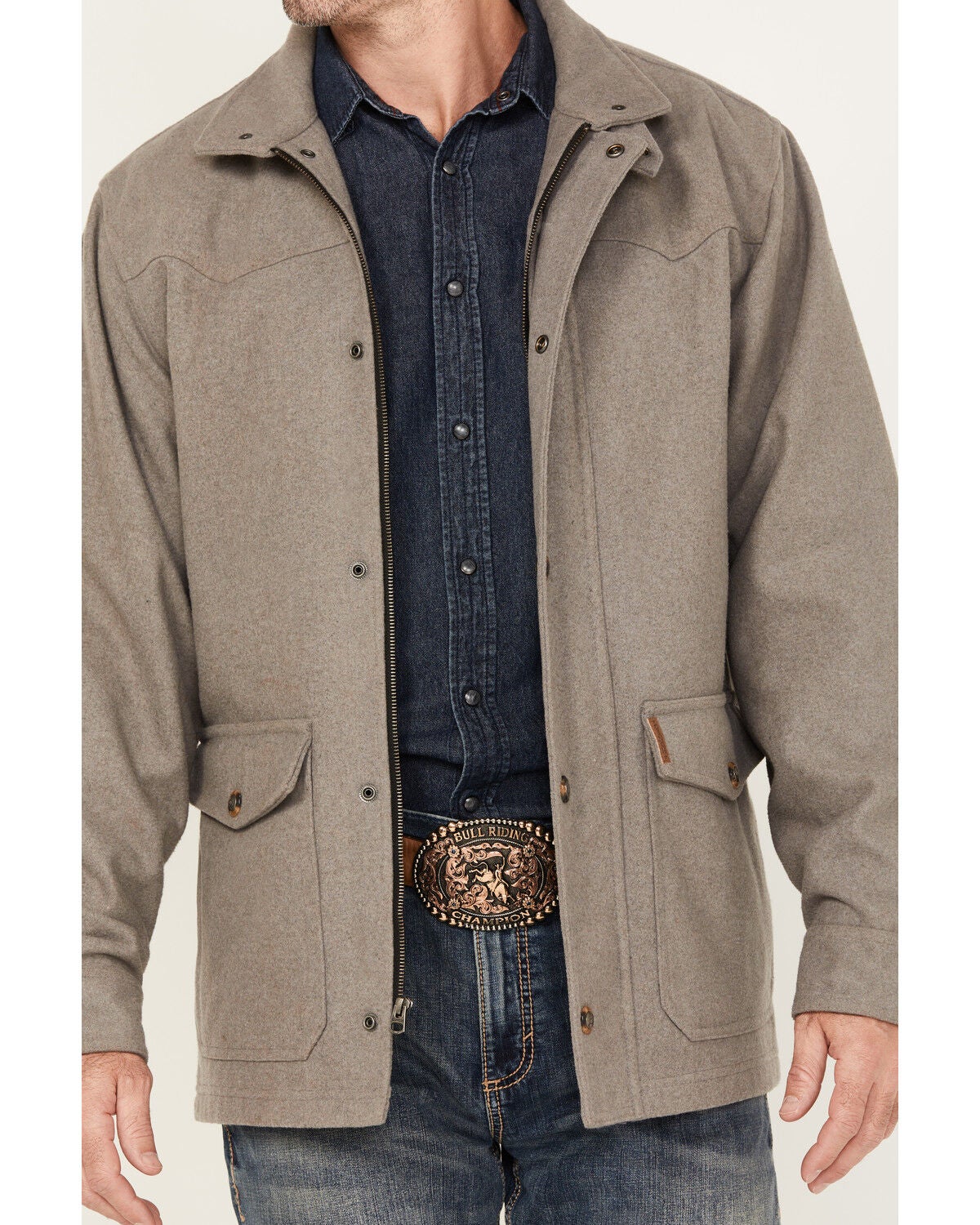 Cinch Men's Wool Solid Snap Jacket, Grey