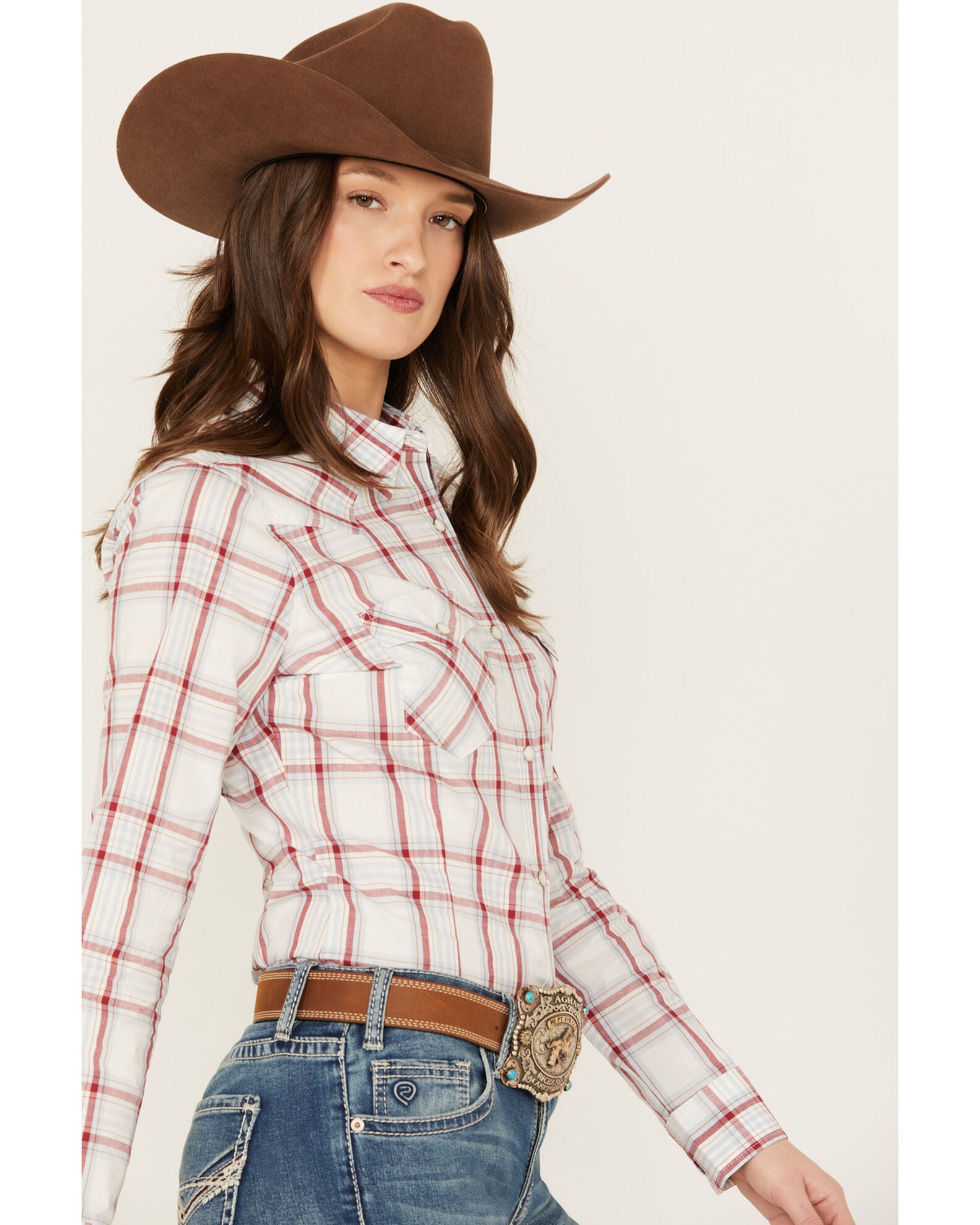 Product Name: Wrangler Women's Plaid Print Long Sleeve Snap Western Shirt