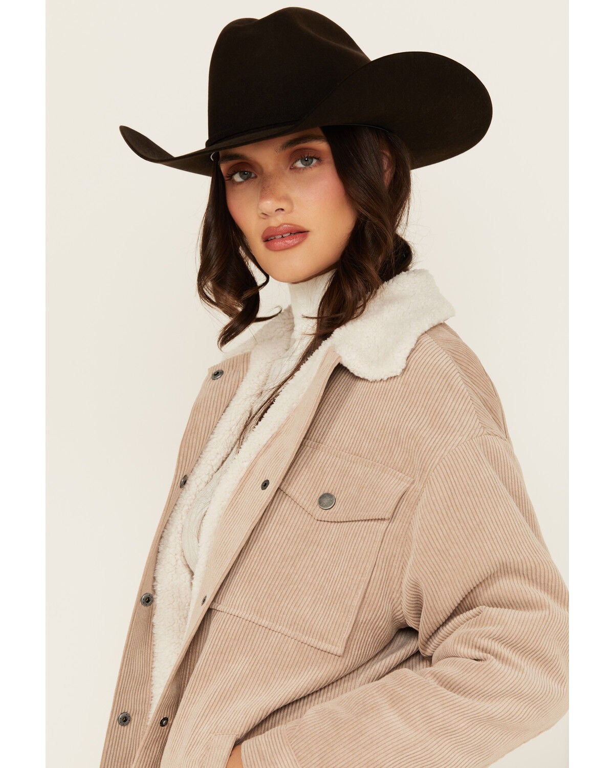 Ashley Women's Corduroy Sherpa Jacket, Tan